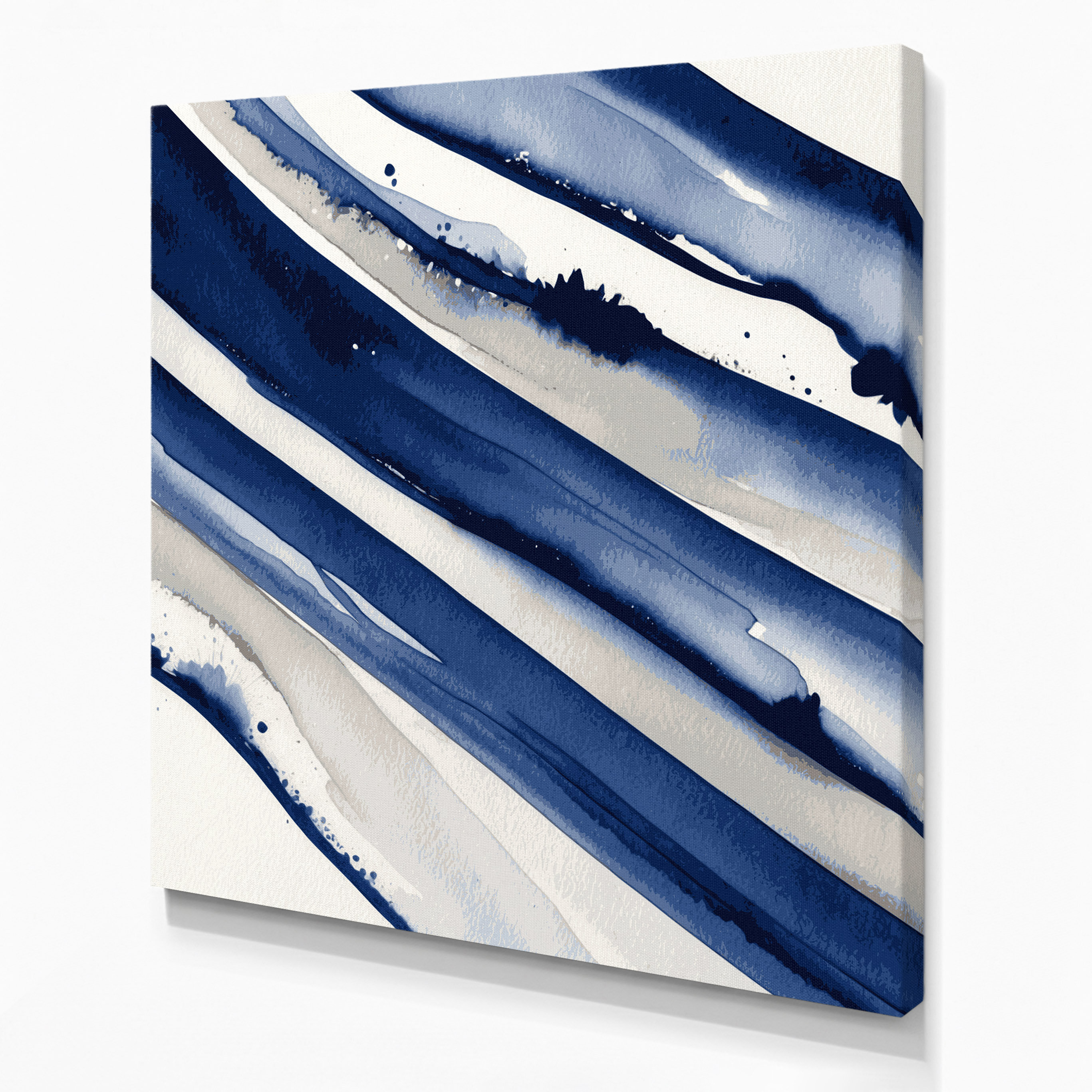 Latitude Run® Horizontal Striped Indigo Light Gray Gray Canvas Wall Art ...