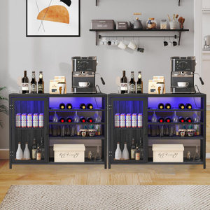 17 Stories 2 peice Wine Bar Cabinet with Storage and UAB Socket | Wayfair