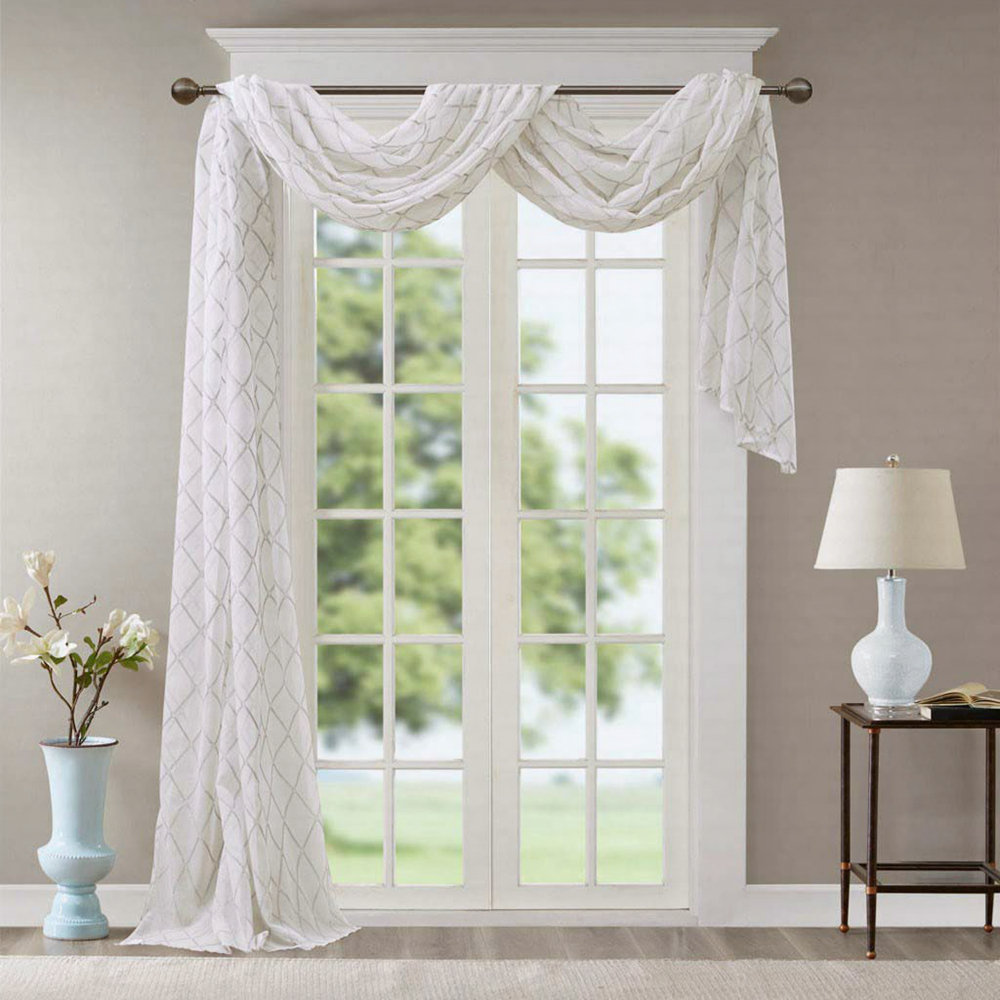 Wildon Home® Diamond Sheer Embroidered Window Scarf | Wayfair