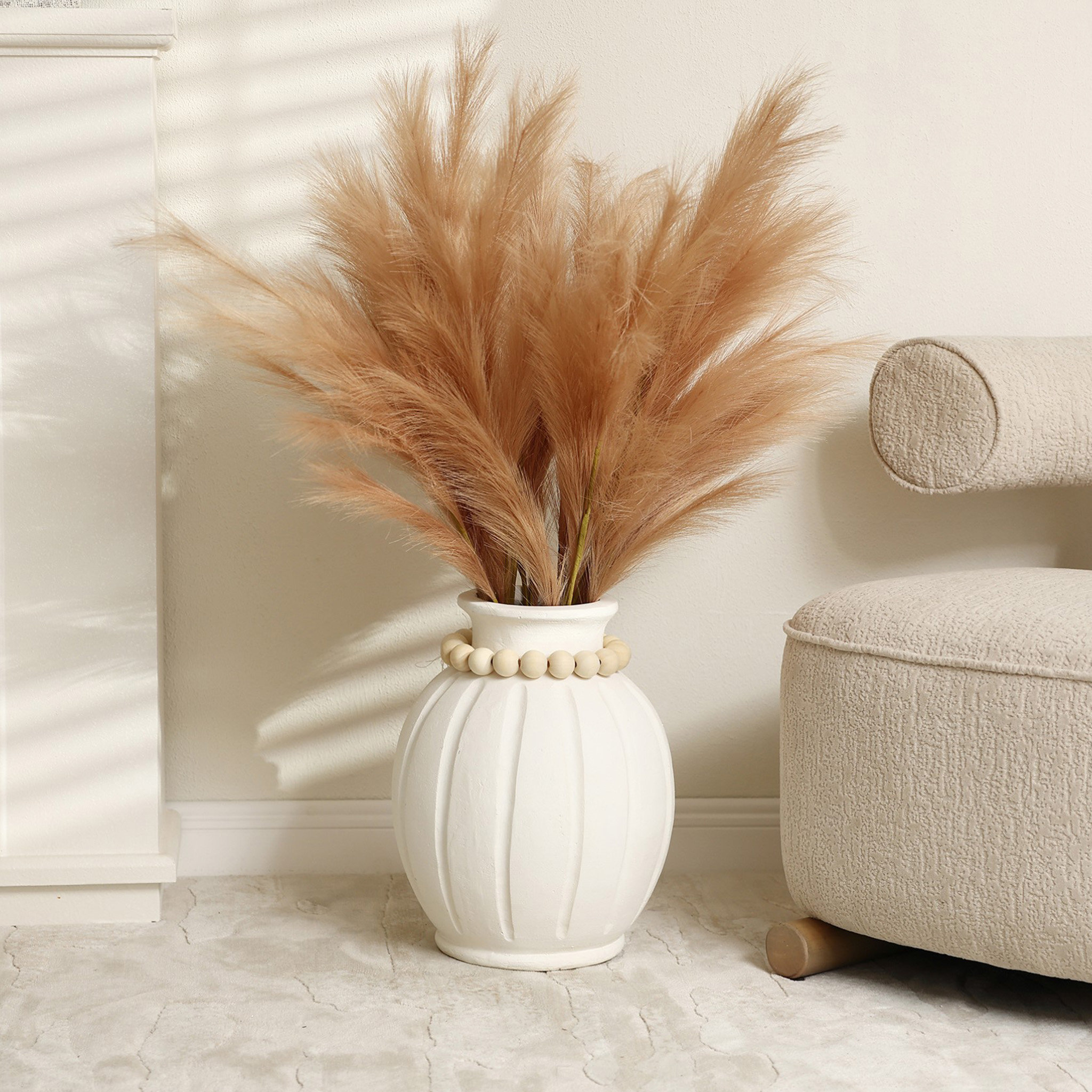 Dakota Fields Modern White MgO 15-Inch Tall Round Vase & Reviews | Wayfair