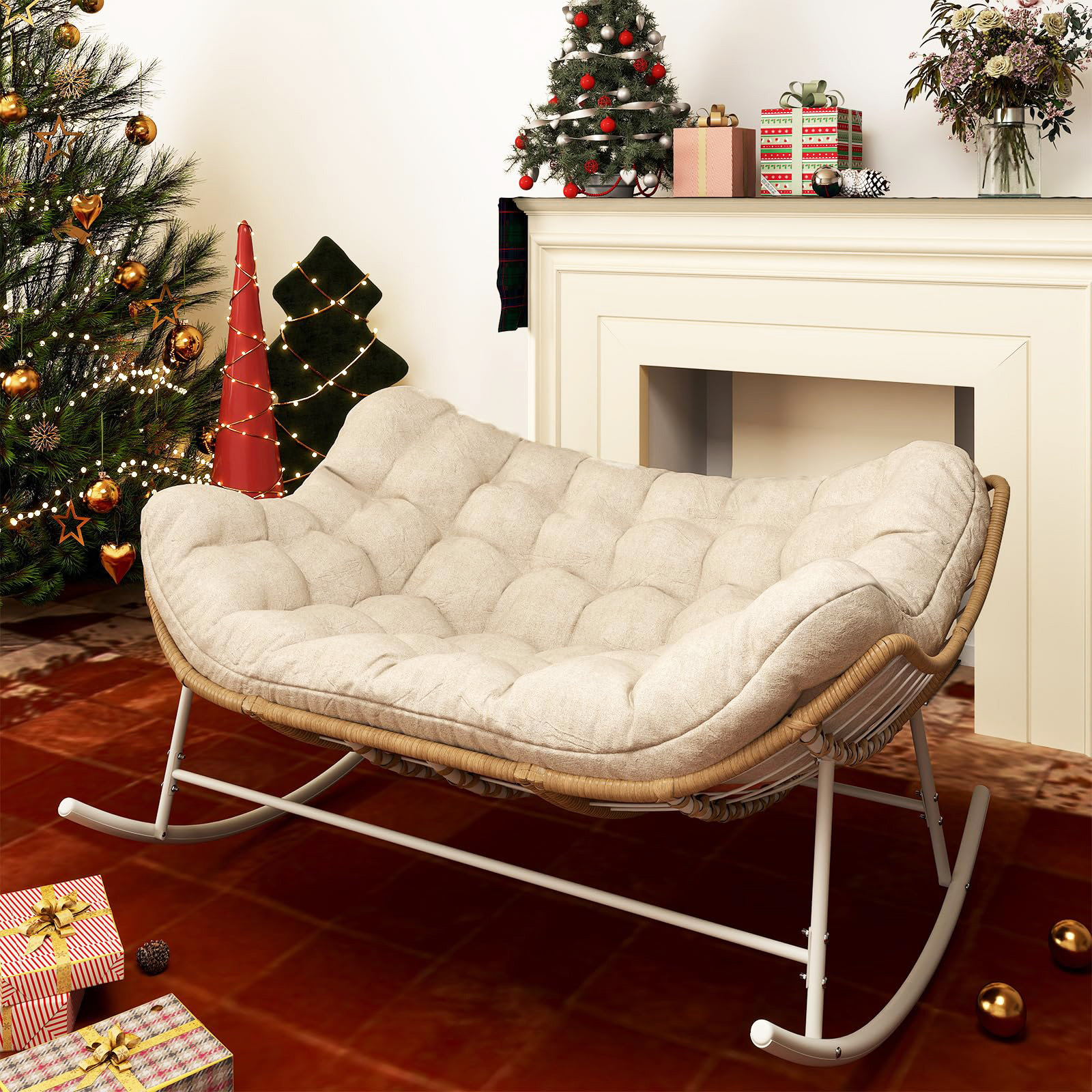 Corrigan Studio® Weixel 2-Person PE Wicker Outdoor Rocking Chair ...