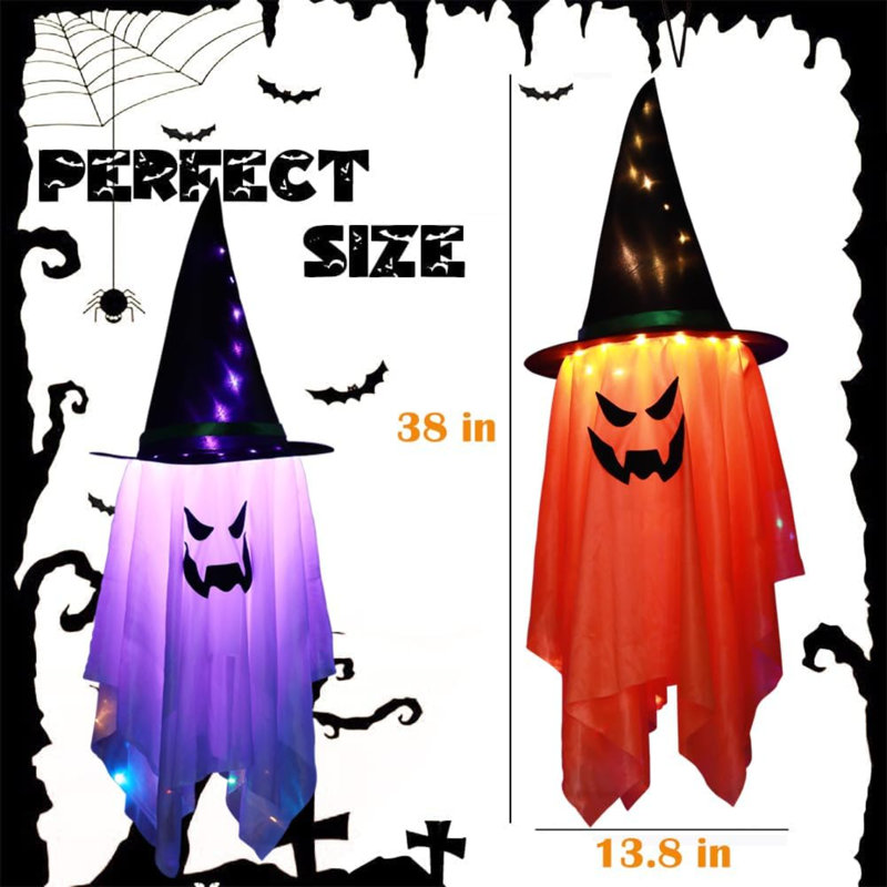 The Holiday Aisle® Large Halloween Glowing Ghost Witch Hat Battery ...