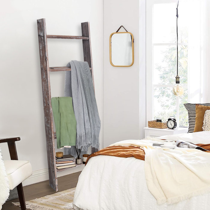 Foundry Select 4.5 ft Rustic Wood Decorative Blanket Ladder Farmhouse ...