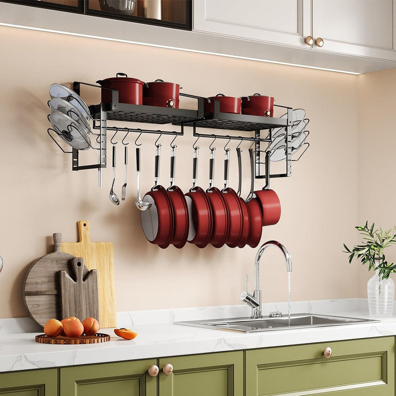 Prep & Savour Pot Racks Wall Mounted Set of 2, Kitchen Cookware Hanging ...