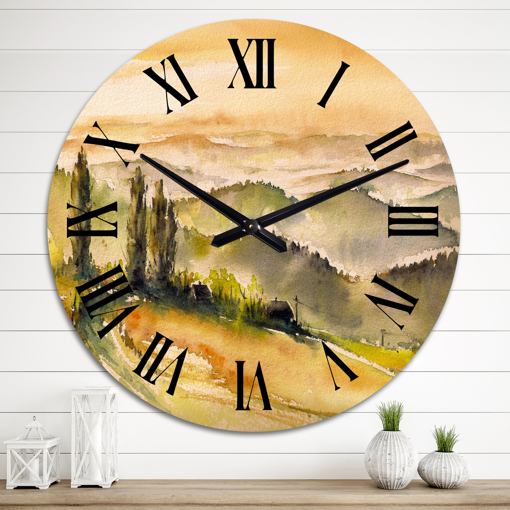 East Urban Home Vintage Landscape with Vineyards - Country Wall Clock ...