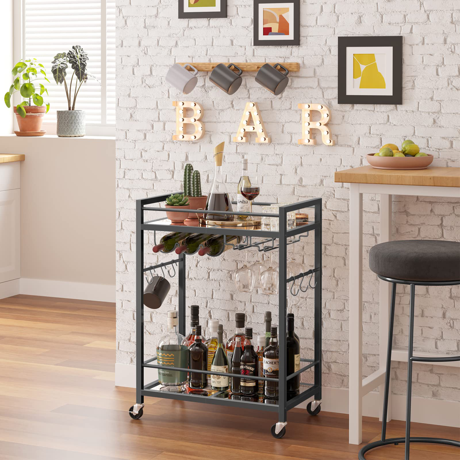 Latitude Run® Versatile Gold Bar Cart - Multifunctional Design, Large ...