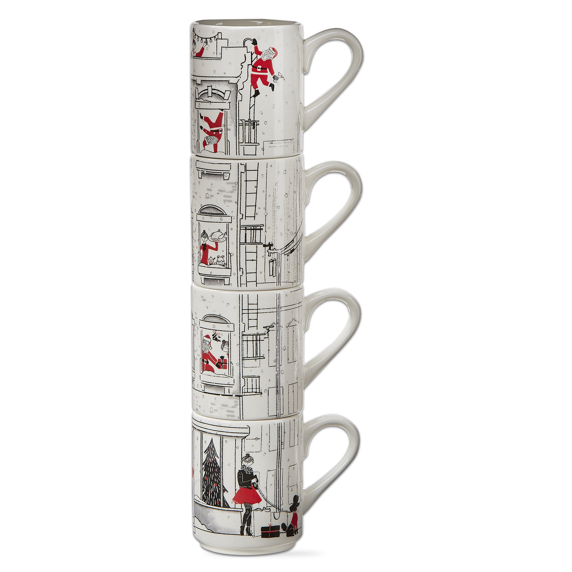 The Holiday Aisle® Hongtuo Santa Cityscape Stacking Mug Set Of 4 | Wayfair