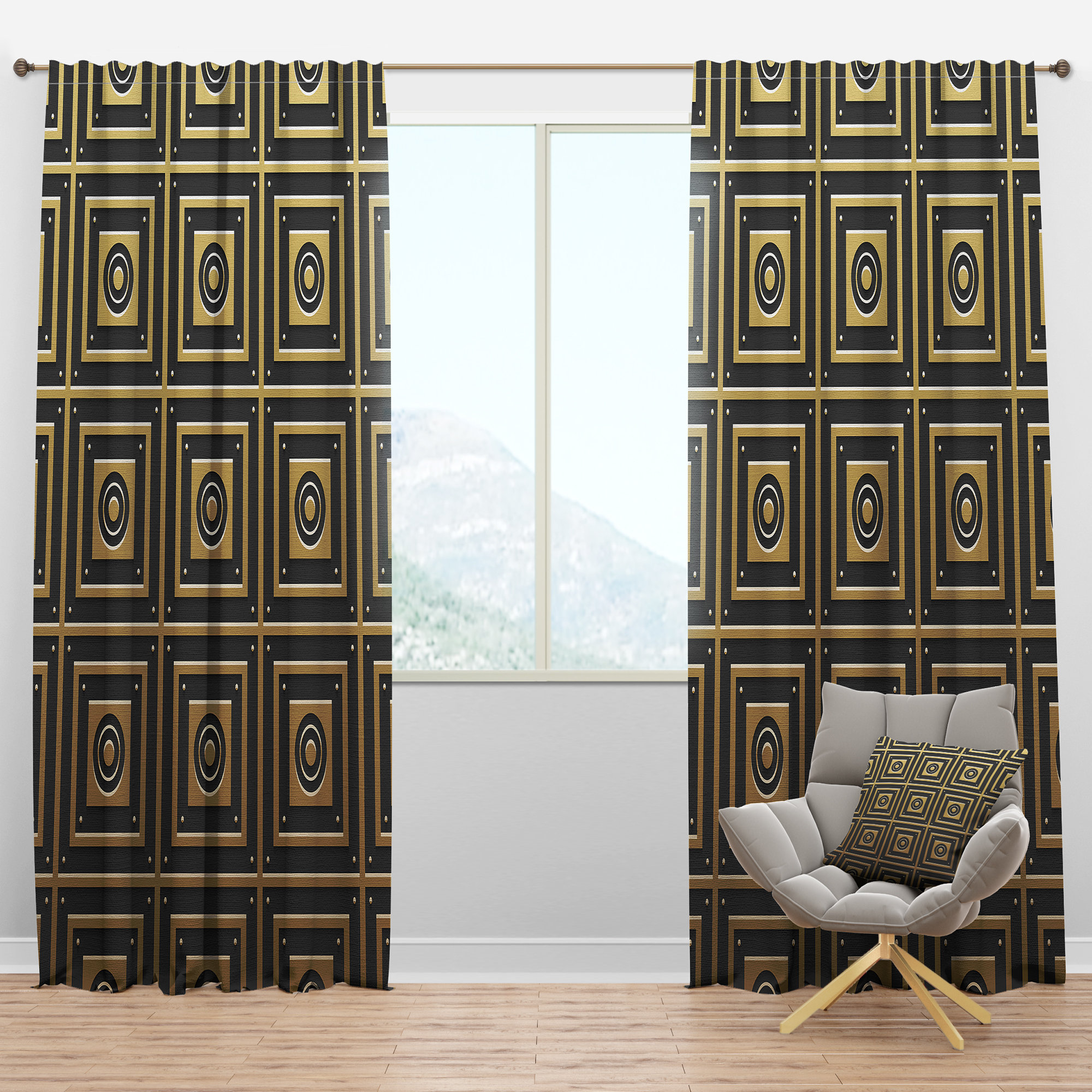 Design Art Mid-Century Luxury Metallic XIII Geometric Semi-Sheer ...