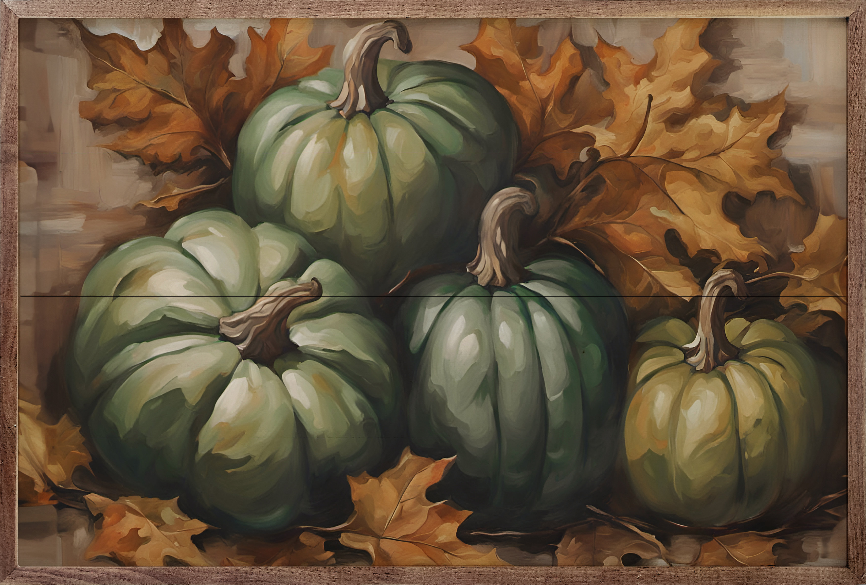 August Grove® Four Green Pumpkins In Leaves | Wayfair