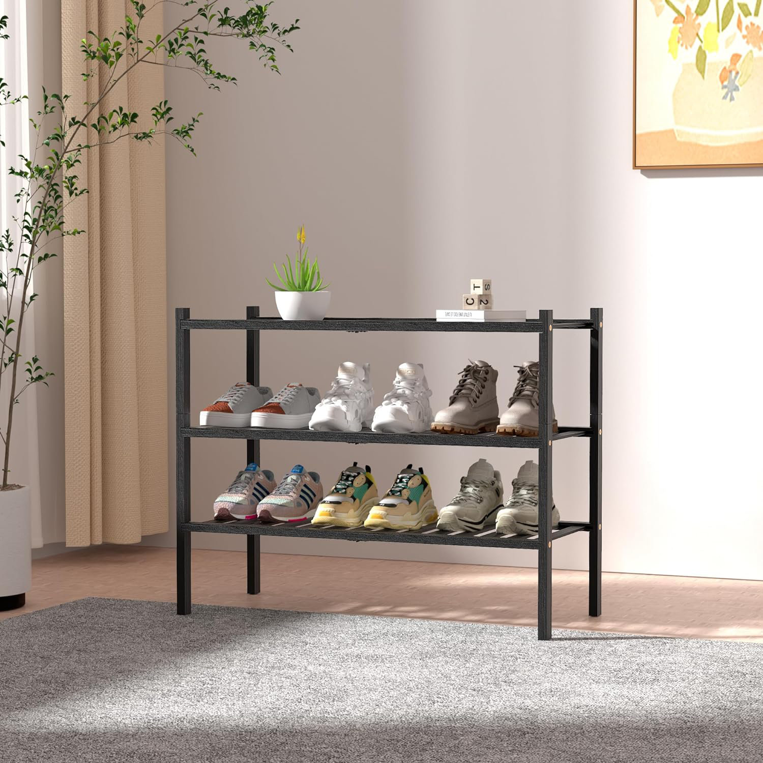 Rebrilliant 3 Tier Bamboo Shoe Rack | Wayfair