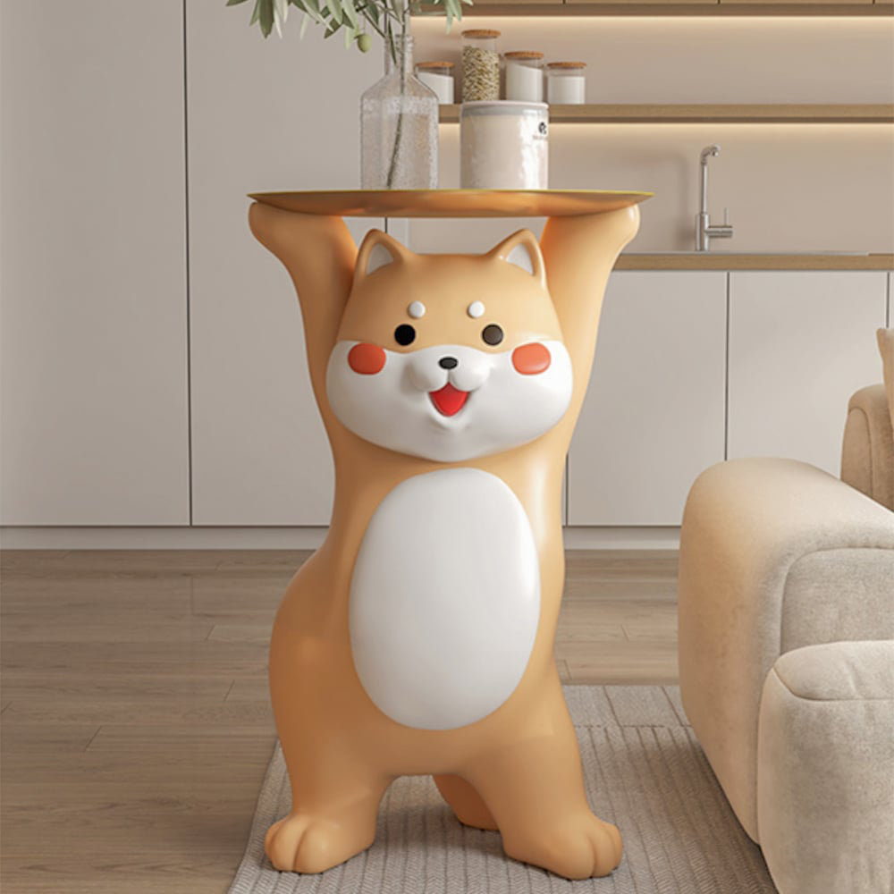 Trinx Modern Dog Side Table Resin Figurine With Gold Tray | Wayfair