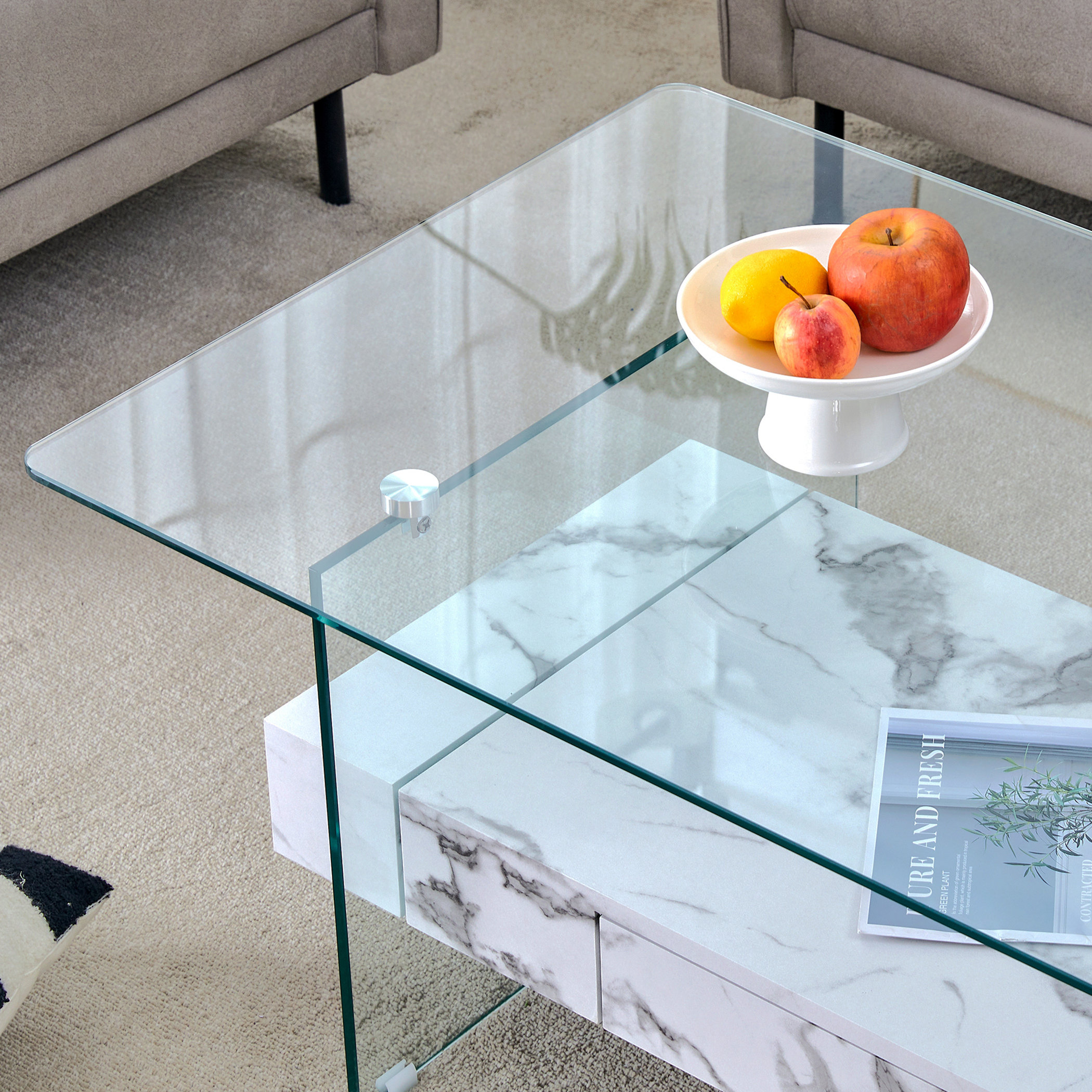 George Oliver 43.3 Inch Modern Two-Tier Coffee Table - Clear Tempered ...