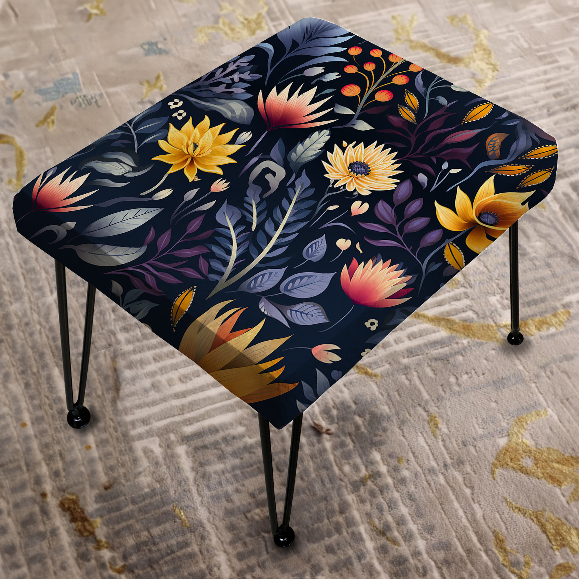 Design Art Yellow Embracing Meditative Floral Zen - Floral Rectangle ...