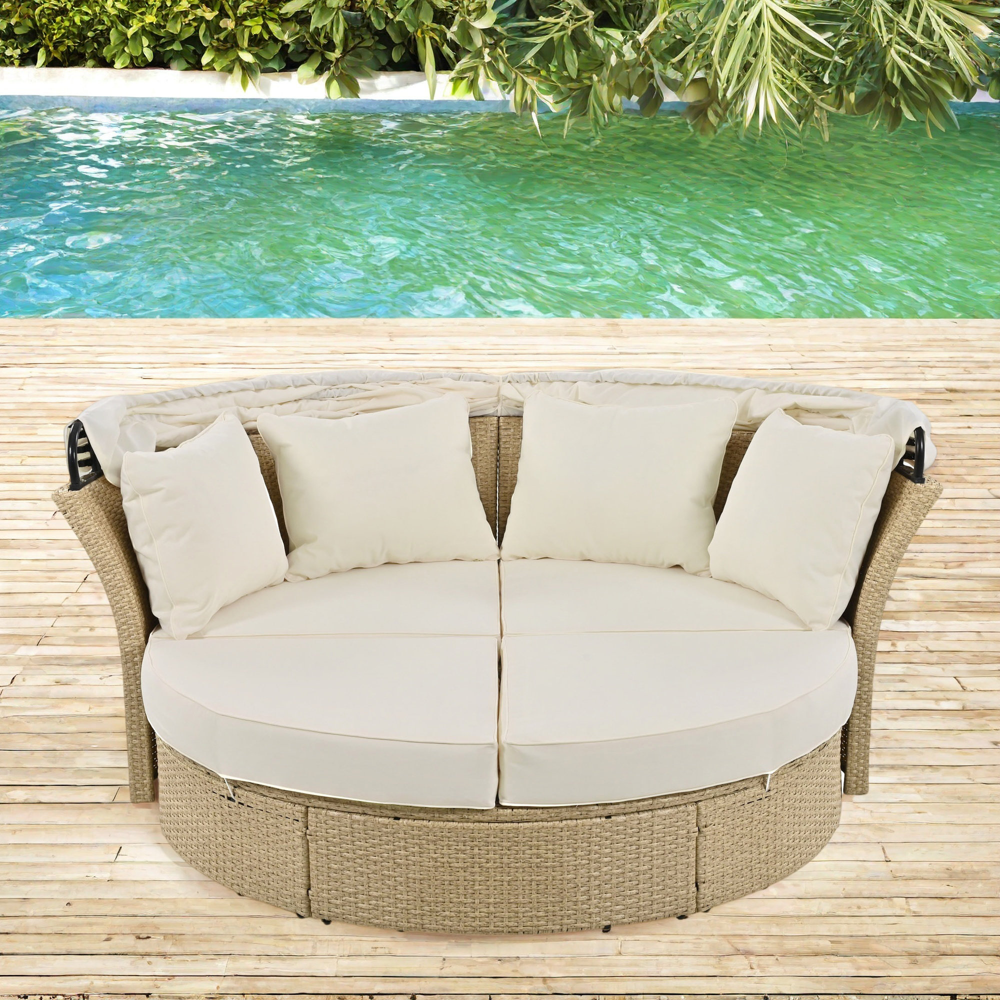 Lark Manor Outdoor Convertible Patio Wicker Rattan Daybed With ...