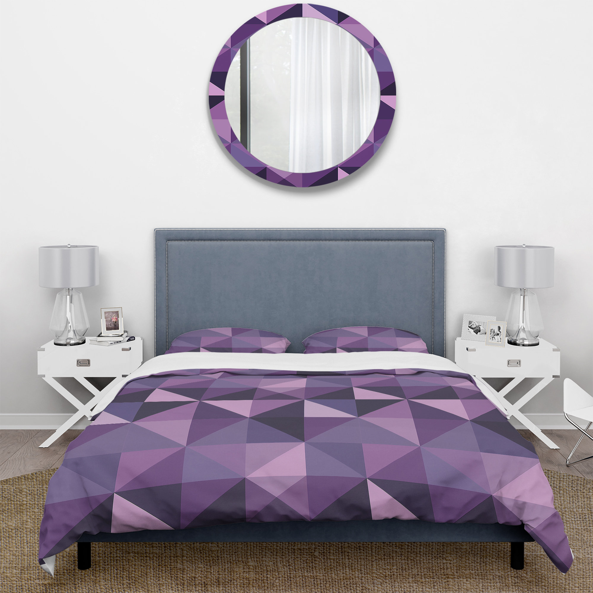 Design Art Purple Midcentury Triangle Pattern III - Midcentury Duvet ...