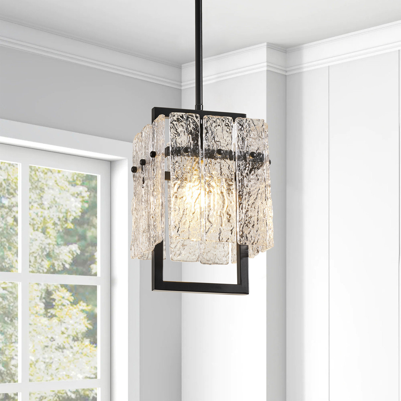 Ebern Designs 1-Light Industrial Glass Pieces Dimmable Pendant Light ...