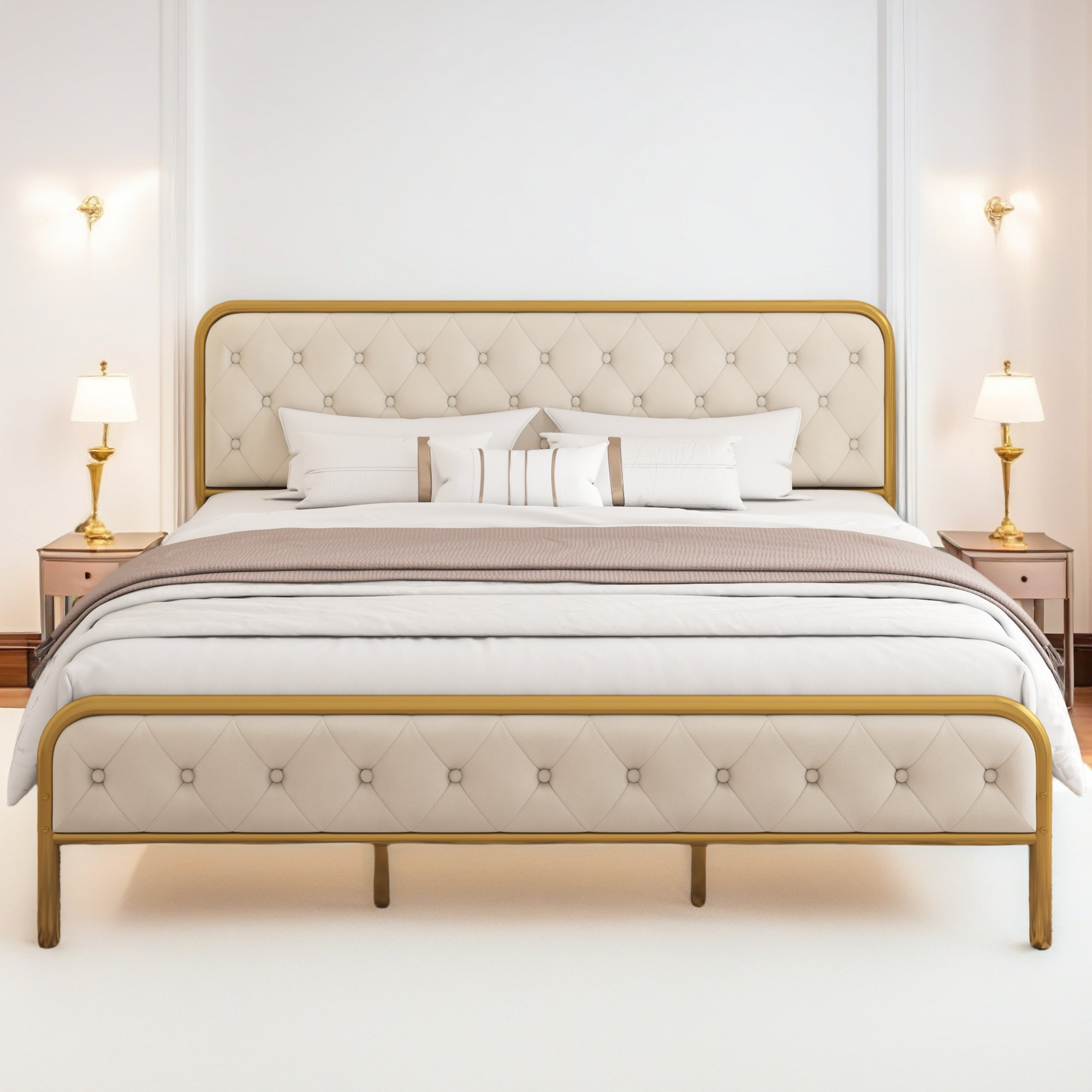 Mercer41 King Size Bed Frame, Upholstered Queen Bed Frame With Velvet ...