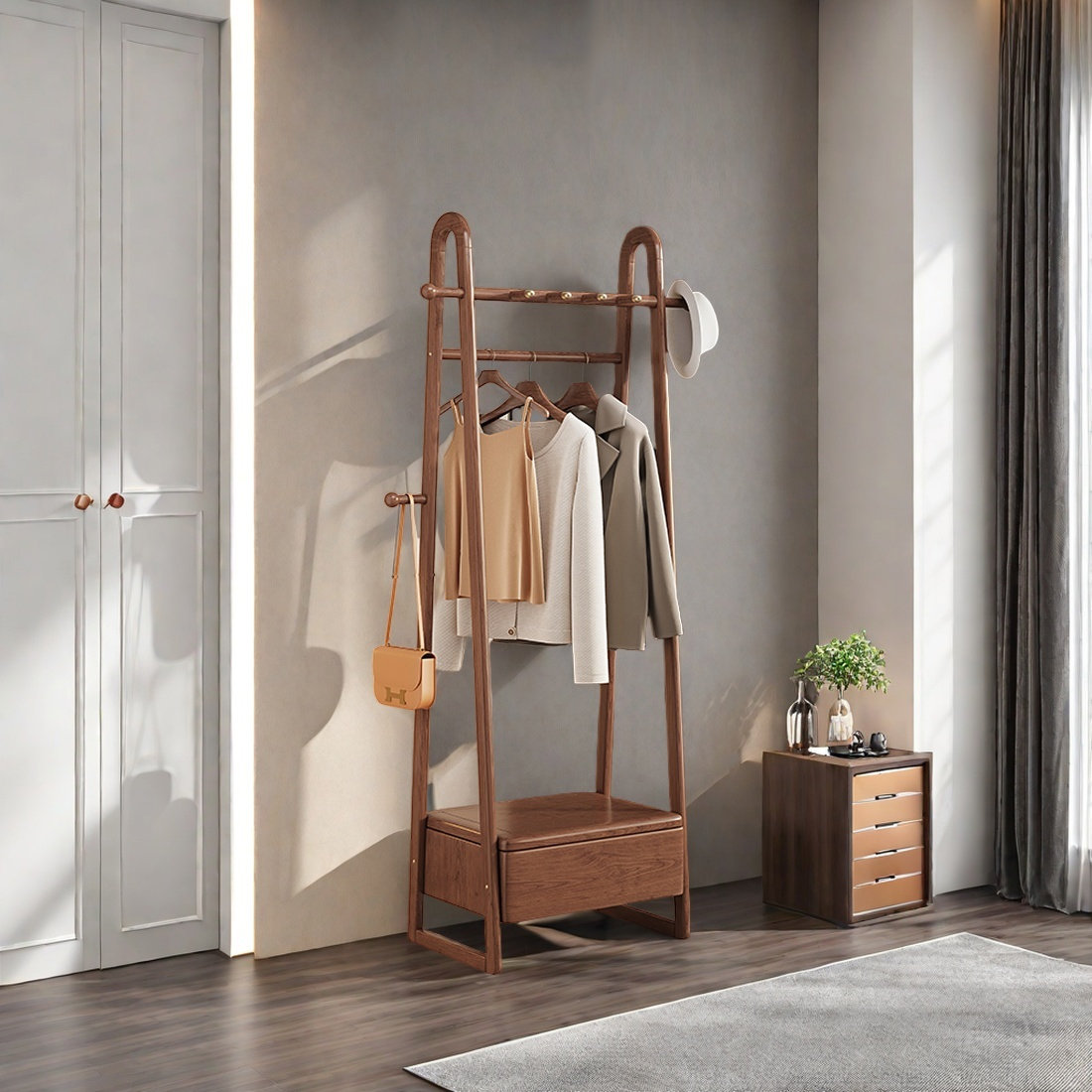 PPEDKS Trapezoid Coat Rack Solid Rod Drawers Hooks - Wayfair Canada