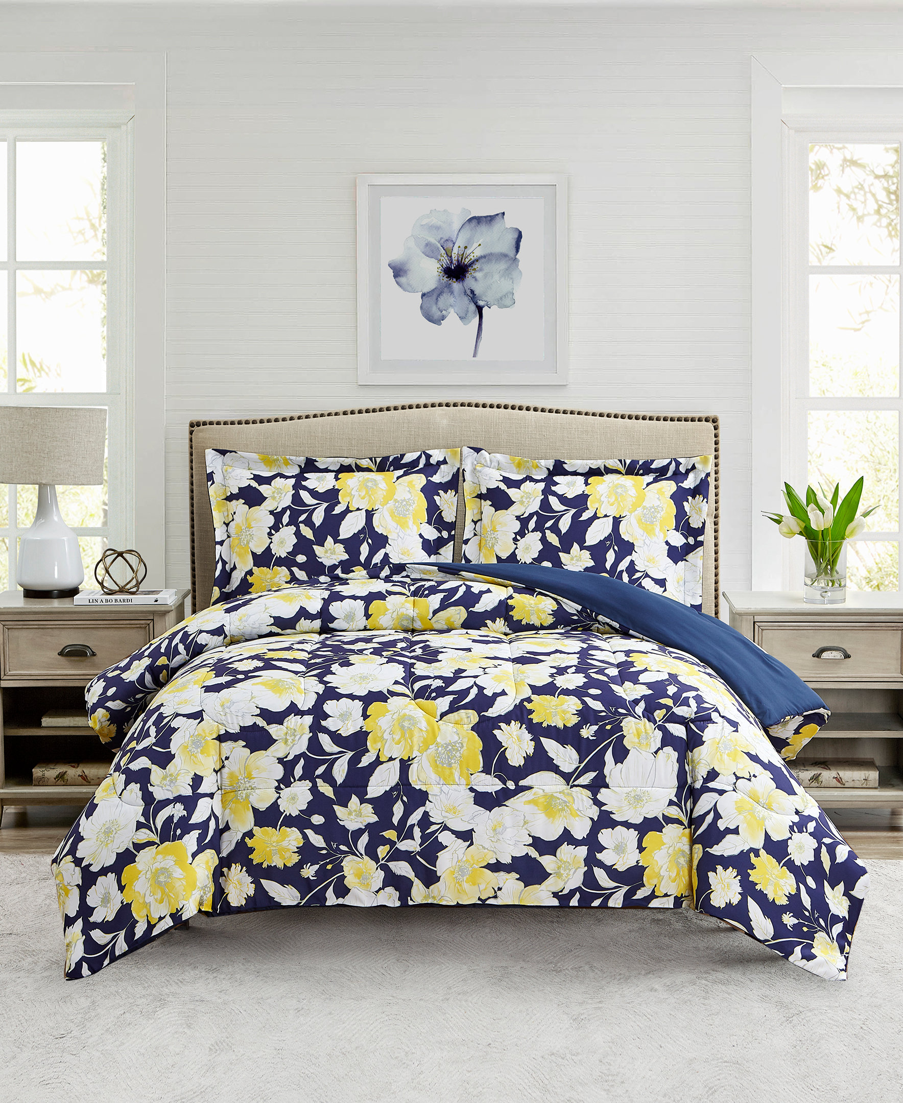 Cedar Court Aster Floral Yellow Ultra Soft Microfiber Reversible ...