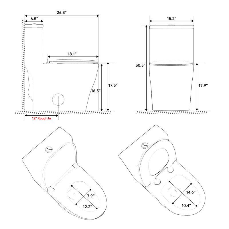 SUPERFLO Elongated Modern Toilet with Comfort Seat Height 17.3 ...