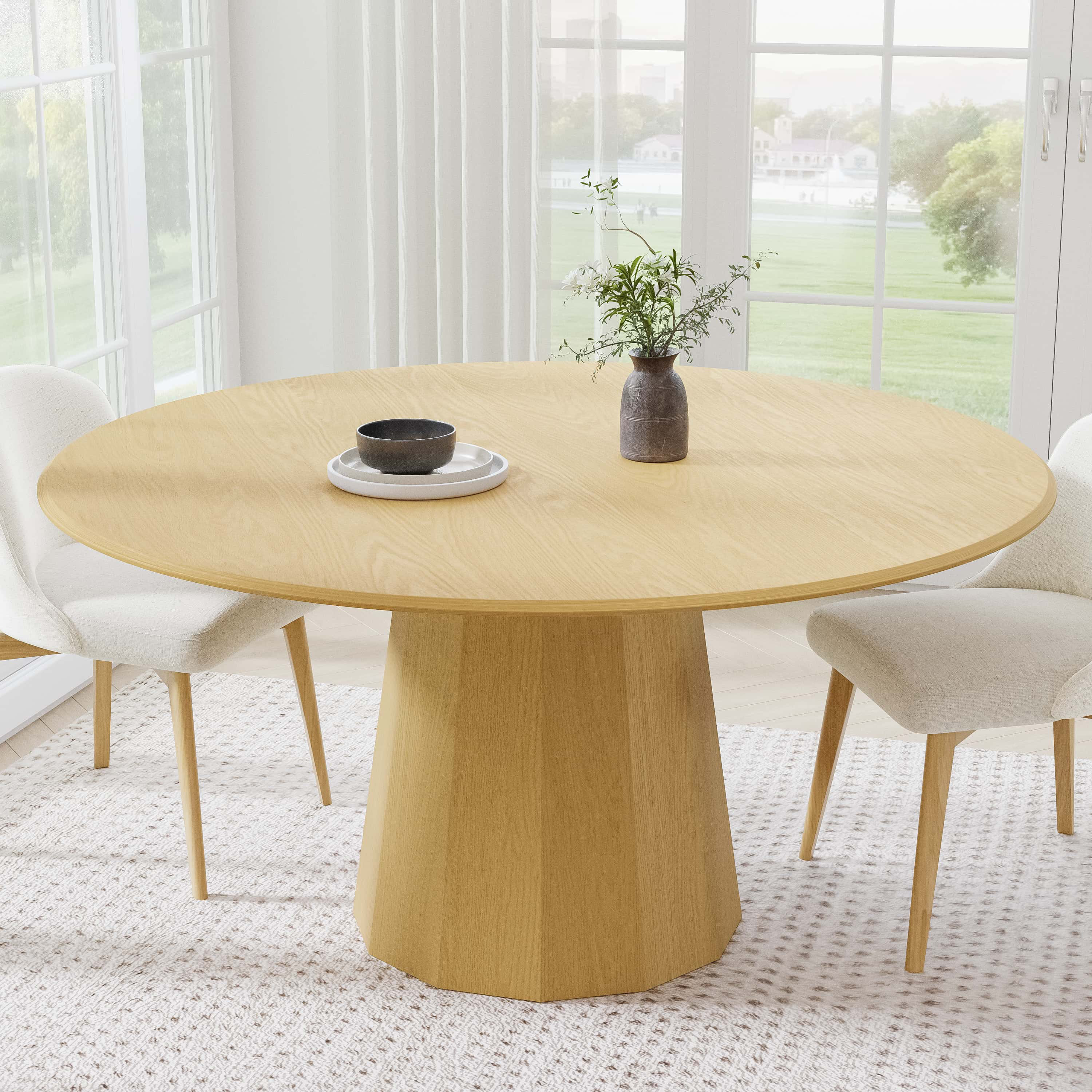 Ivy Bronx Solid Wood Dining Table Round Pedestal Kitchen Table | Wayfair