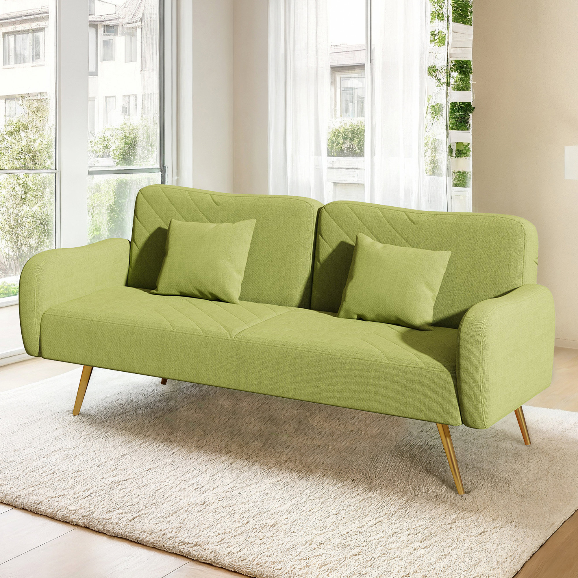 Mercer41 70” Futon Sofa Bed, Comfy Futon Couch Bed With 2 Square ...