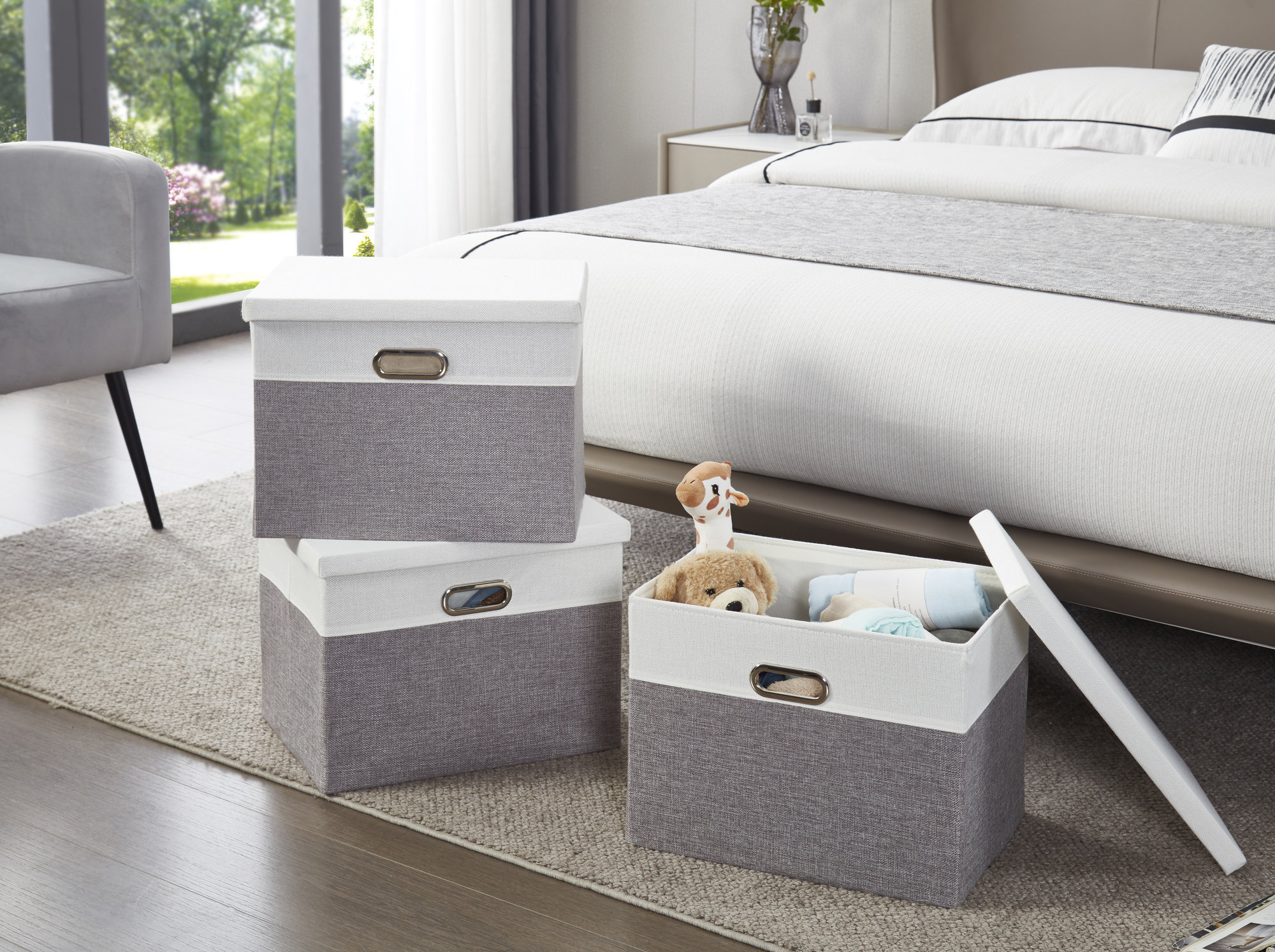 DECOMOMO Large Rectangular Storage Bins With Lid And Cut-Out Handles ...