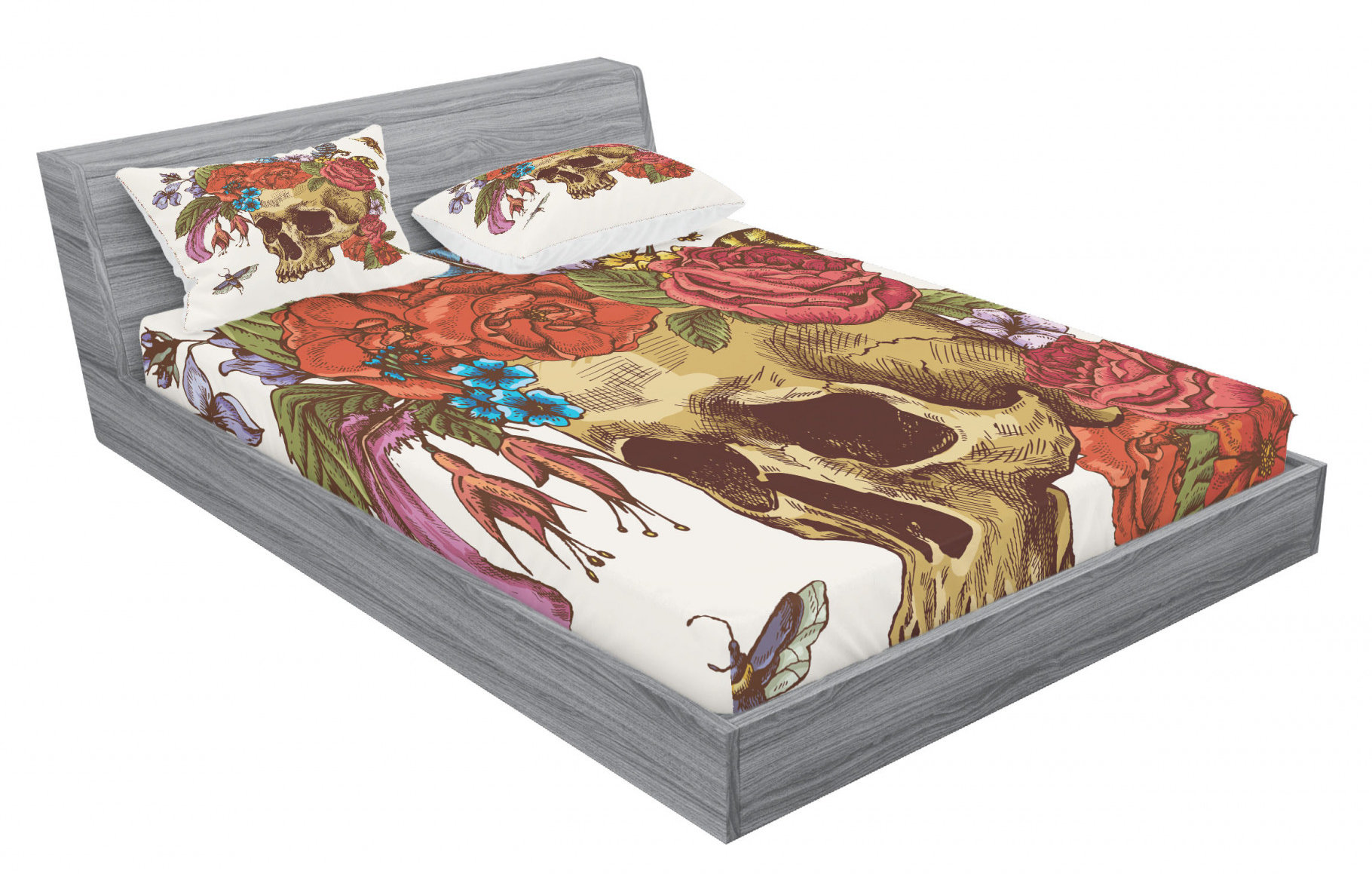 Ambesonne Sugar Skull Bouquet Sheet Set | Wayfair