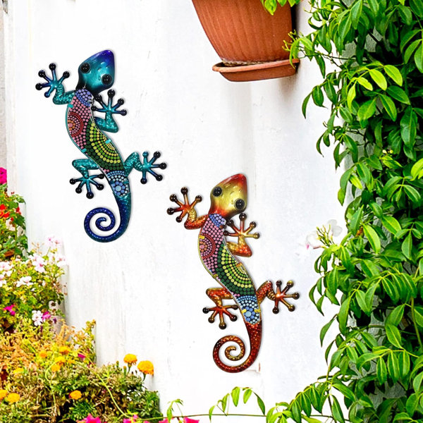 Bungalow Rose Metal Gecko Wall Art 2 Pack 15 Inch Lizard Outdoor Decor ...