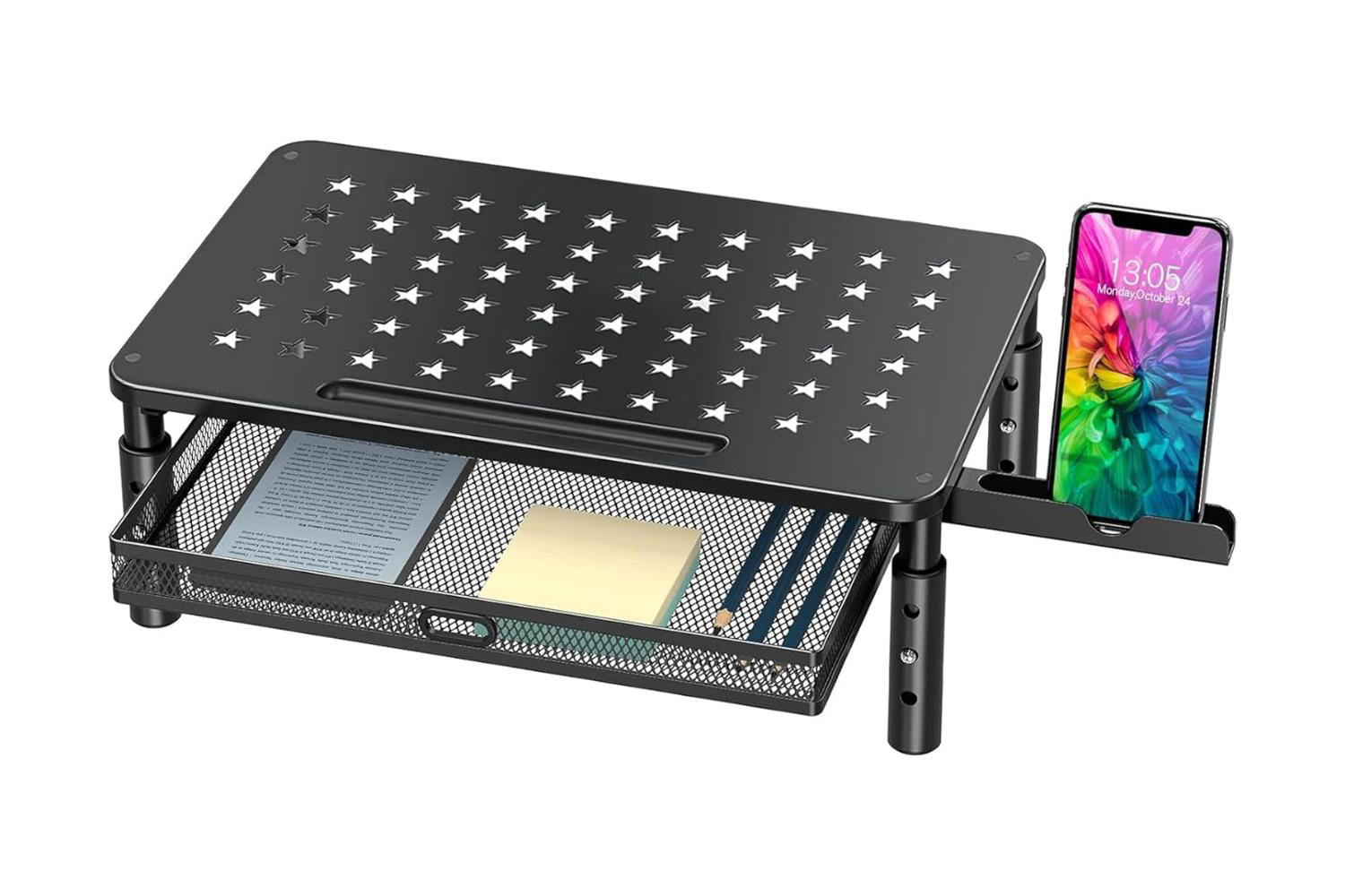 X－MAX FURNITURE Monitor Stand Riser With Metal Mesh Drawer, Height ...