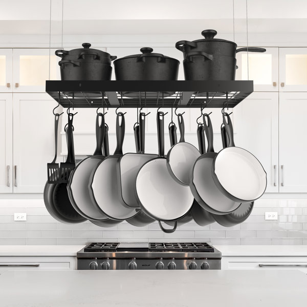 Prep & Savour Hanging Ceiling Pot Rack 30 Inches Iron Rectangle for ...