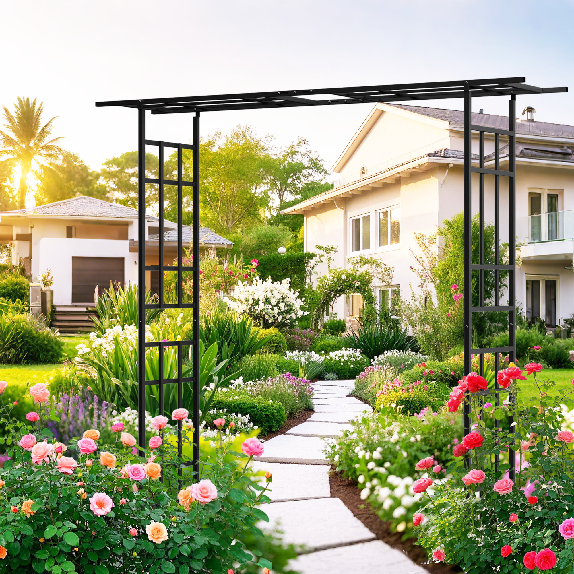 Nieex Metal Garden Arch Outdoor Climbing Plants Support Rose Arch ...