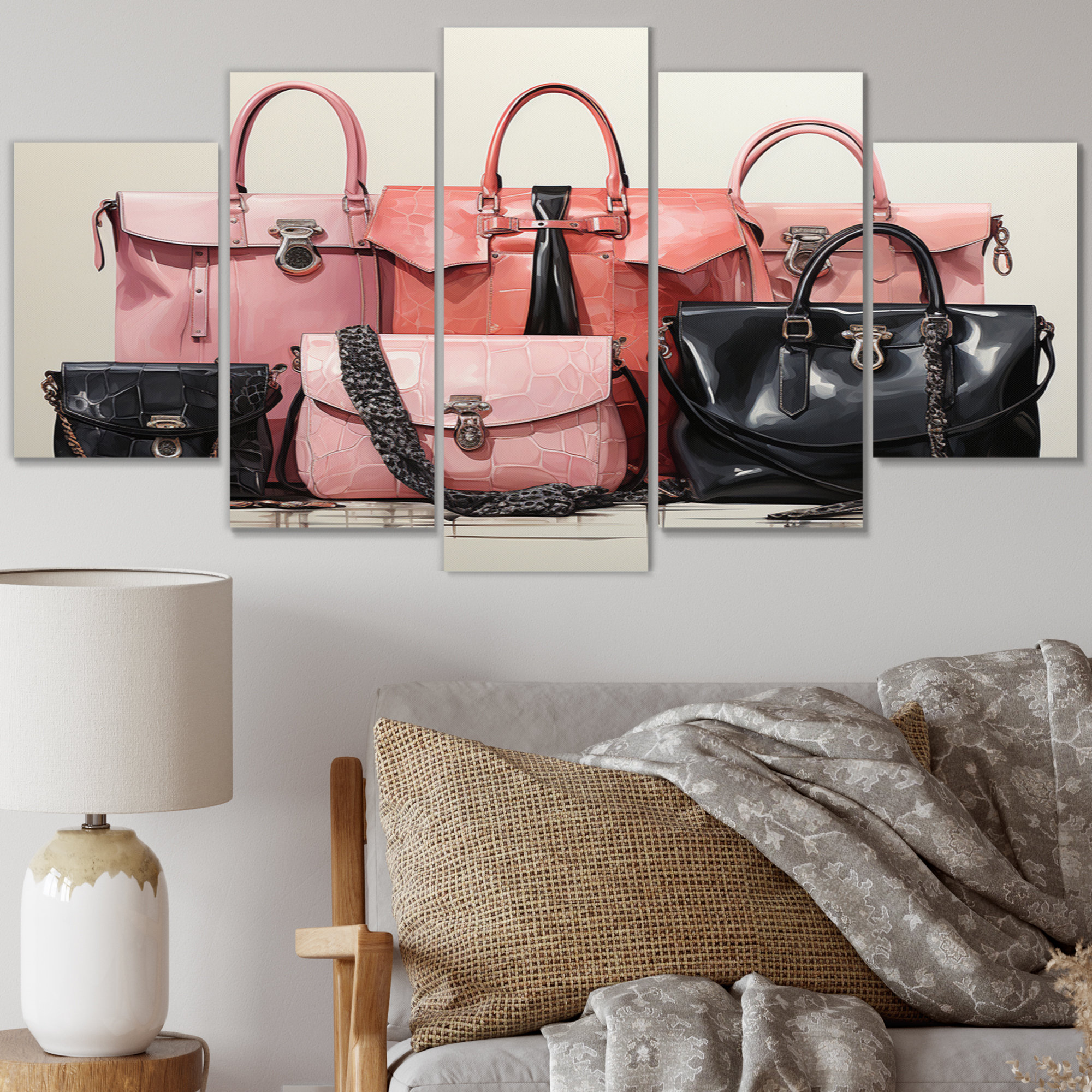 Mercer41 Pink Designer Bags Glamour IV - Fashion Metal Wall Decor Set ...