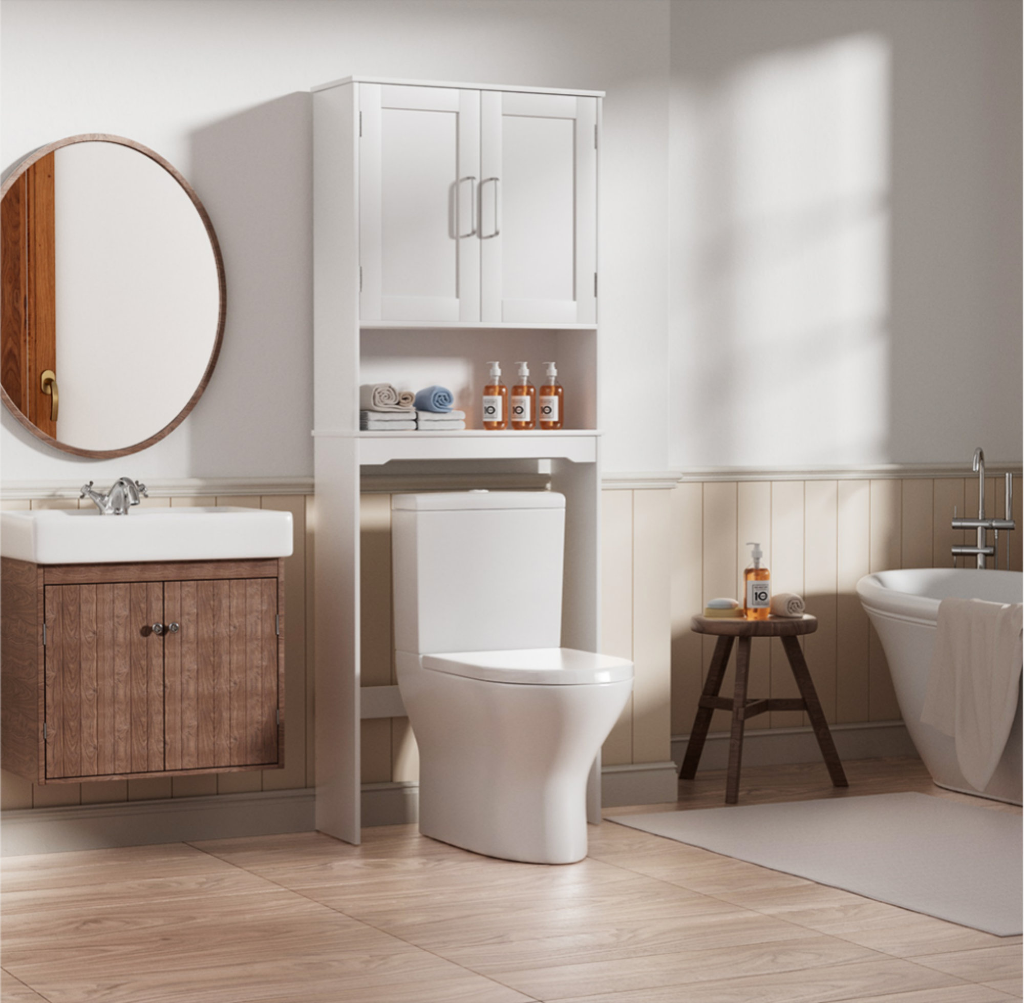 Ebern Designs Wamhoff White Over Toilet Storage Cabinet With Barn Door ...