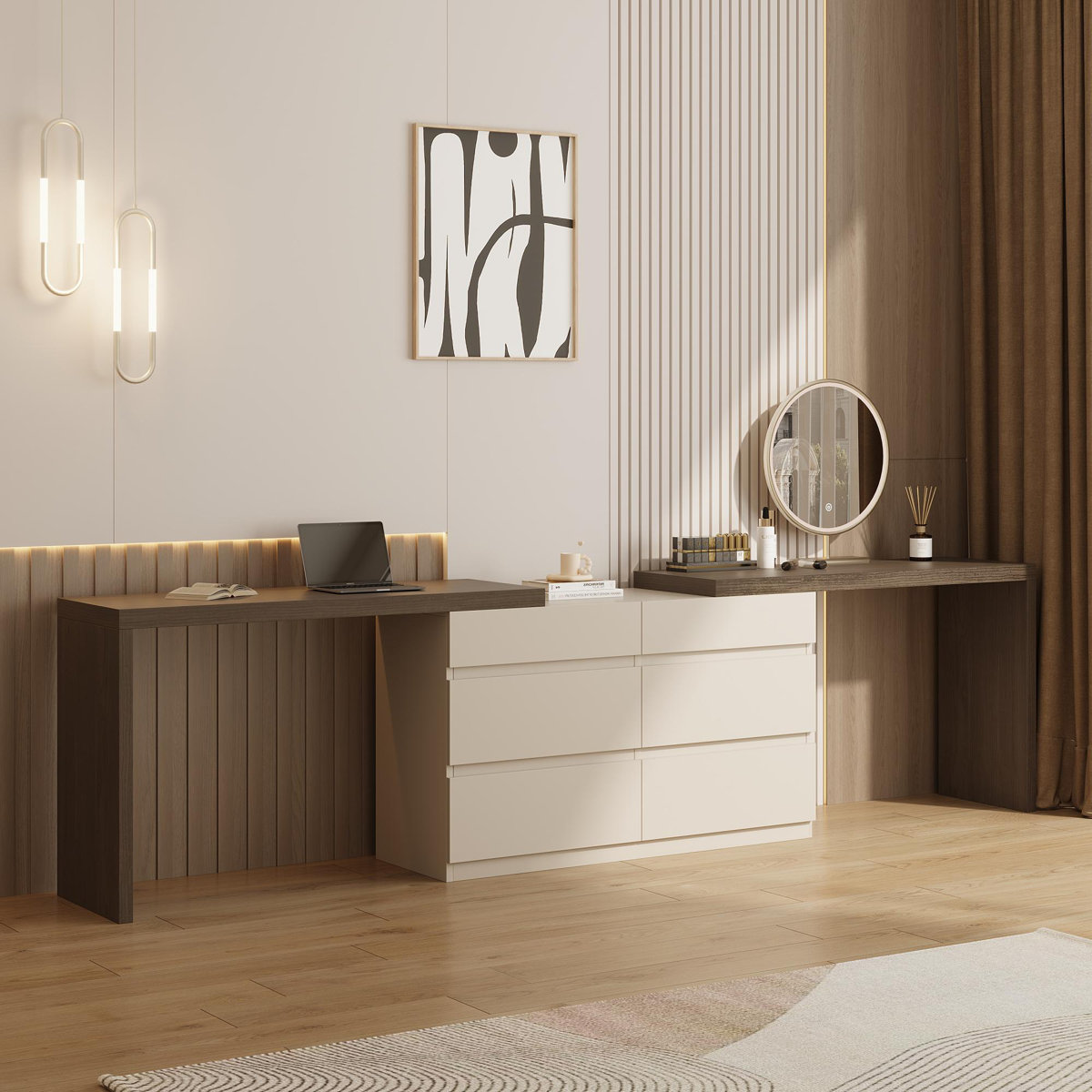 Latitude Run® Vetalize Modern Home Office Expandable Dresser Desk Combo ...