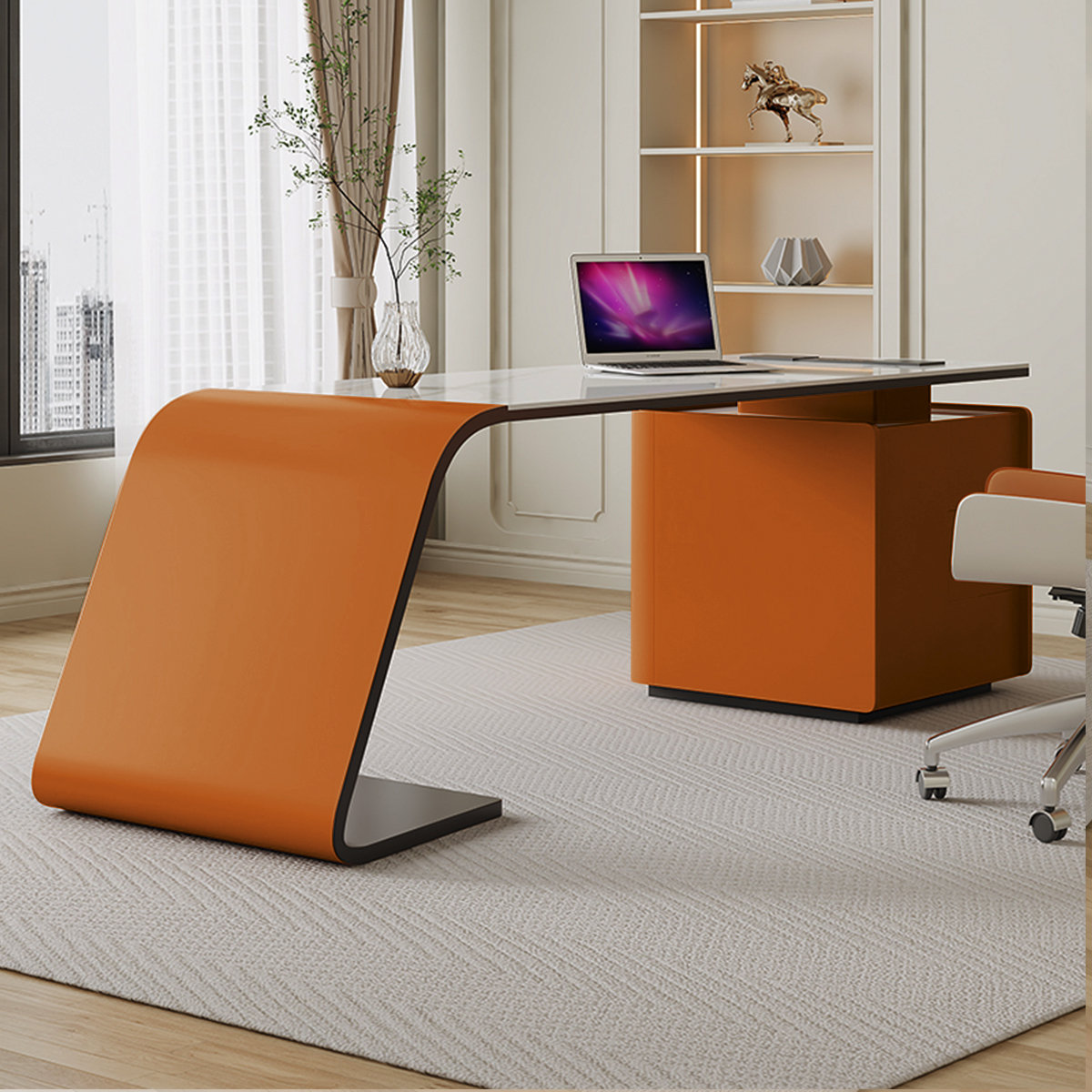 Orren Ellis 62.99" Italian Minimalist Sintered Stone Office Desk With ...