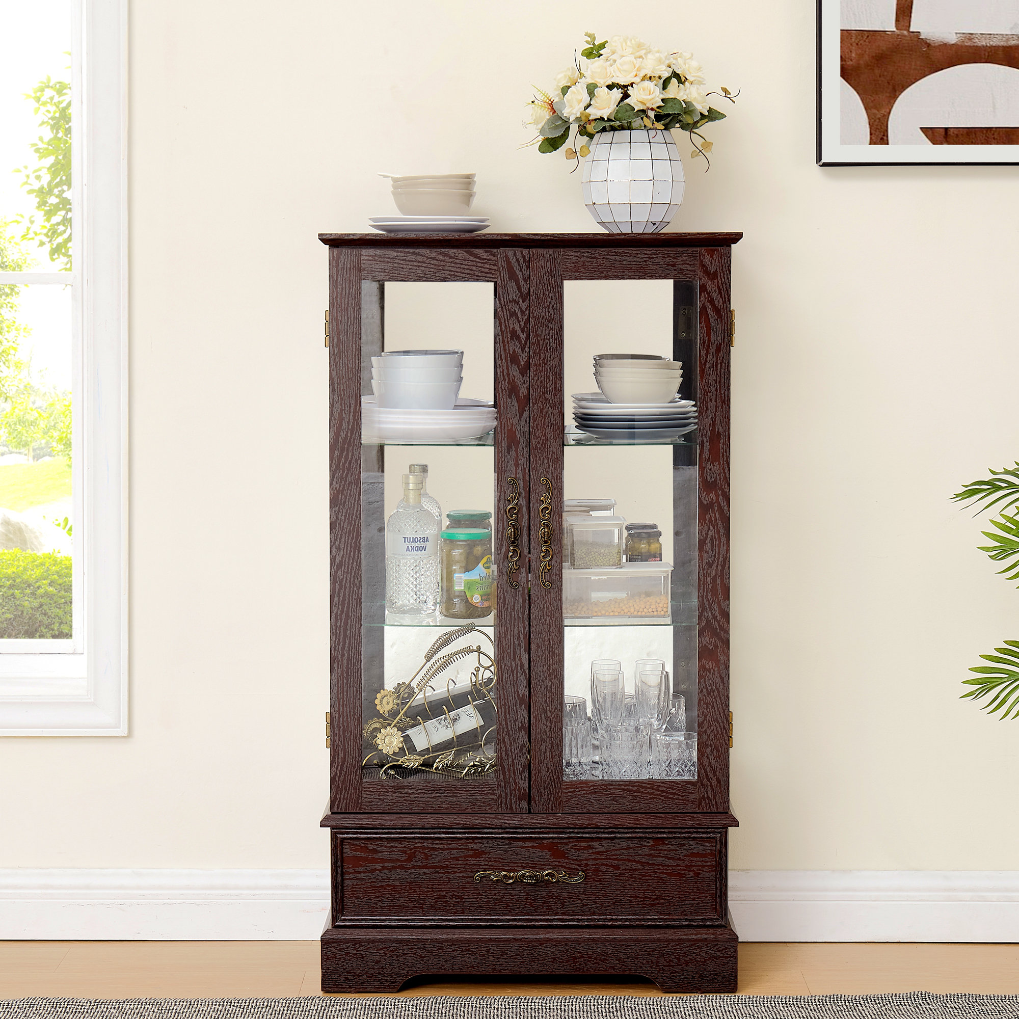 Ebern Designs 47.44''T Lighted Glass Display Cabinet With Adjustable ...