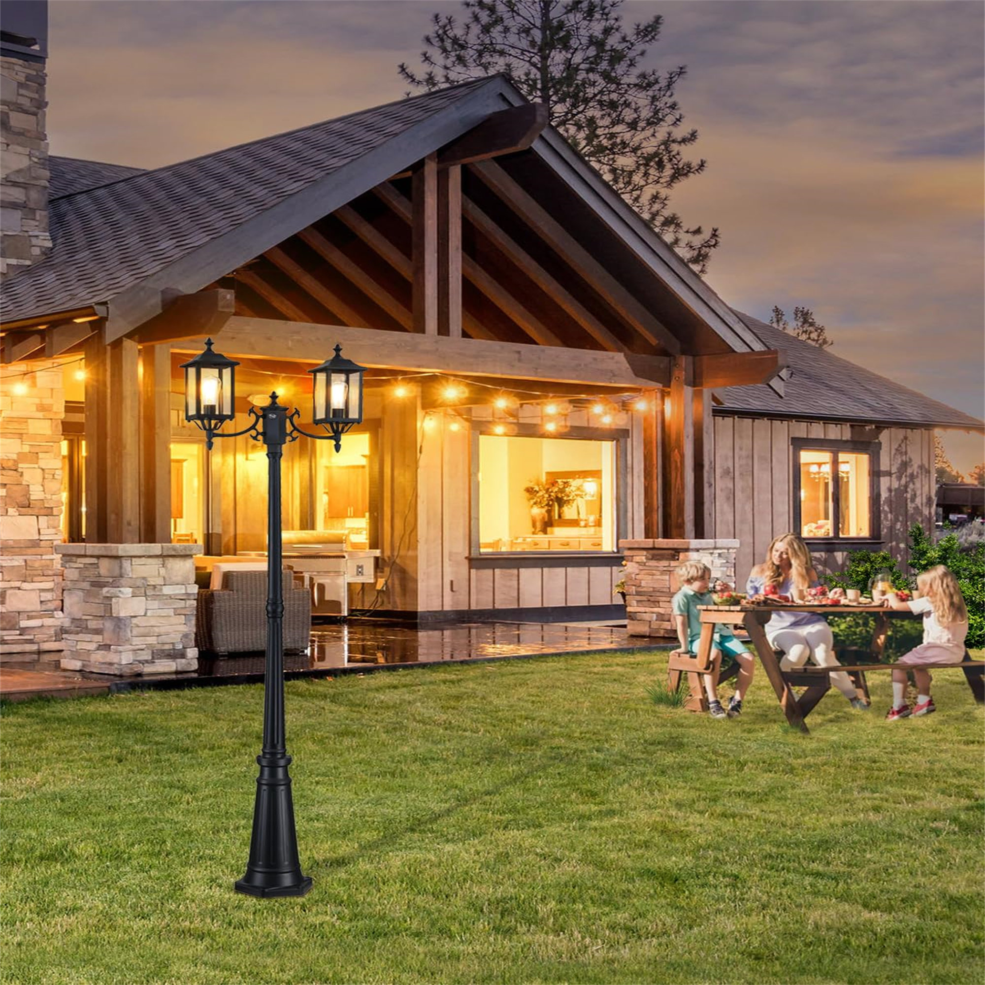 Canora Grey Outdoor Lamp Post Light, 2 Head Aluminum Street Lamp Post ...