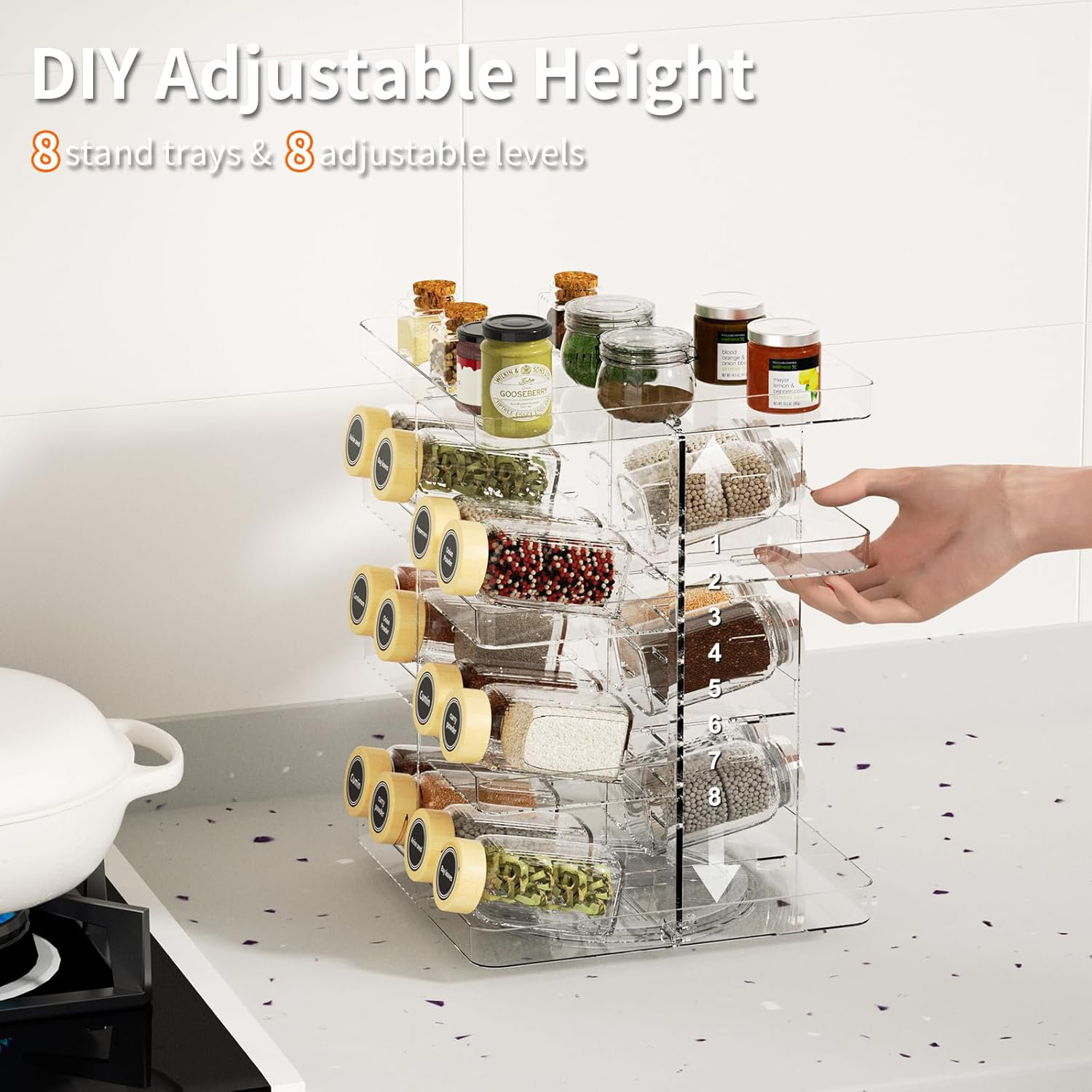 Ivy Bronx Revolving Spice Rack Organizer For Cabinet, DIY Adjustable 8 ...