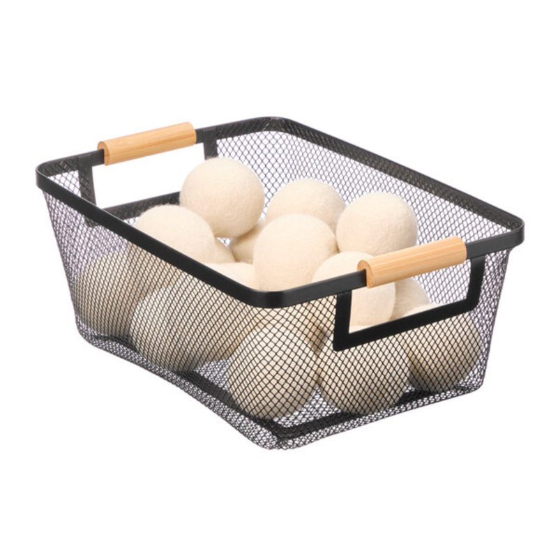 mDesign Metal Mesh Pantry Basket with Wooden Handle - Black/Natural ...