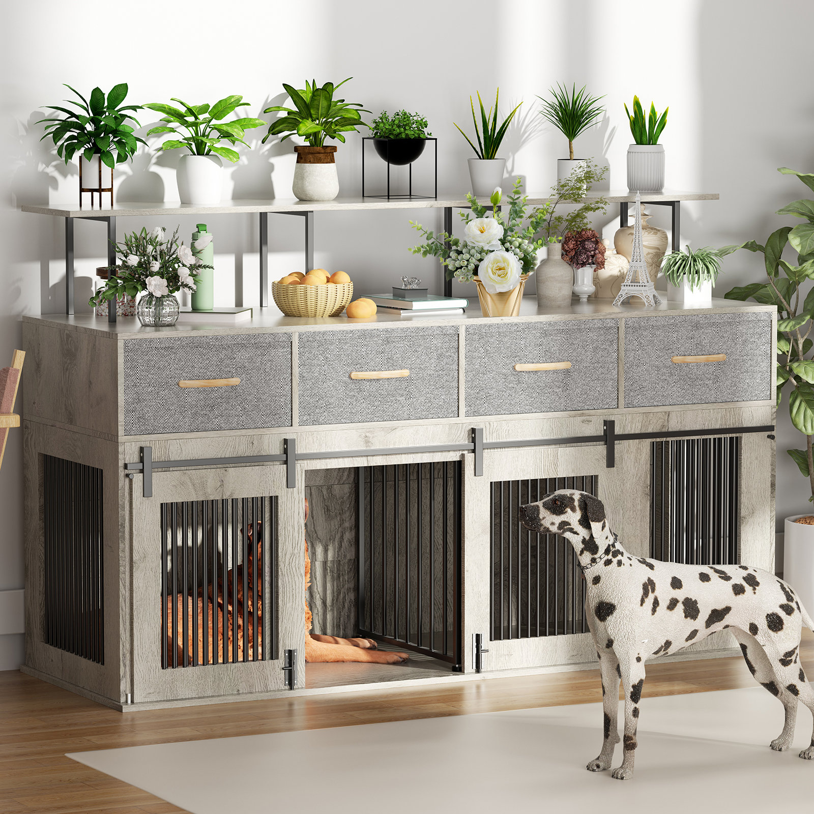 Tucker Murphy Pet™ 71'' Large Dog Crate Furniture For Two Dogs, Dog ...