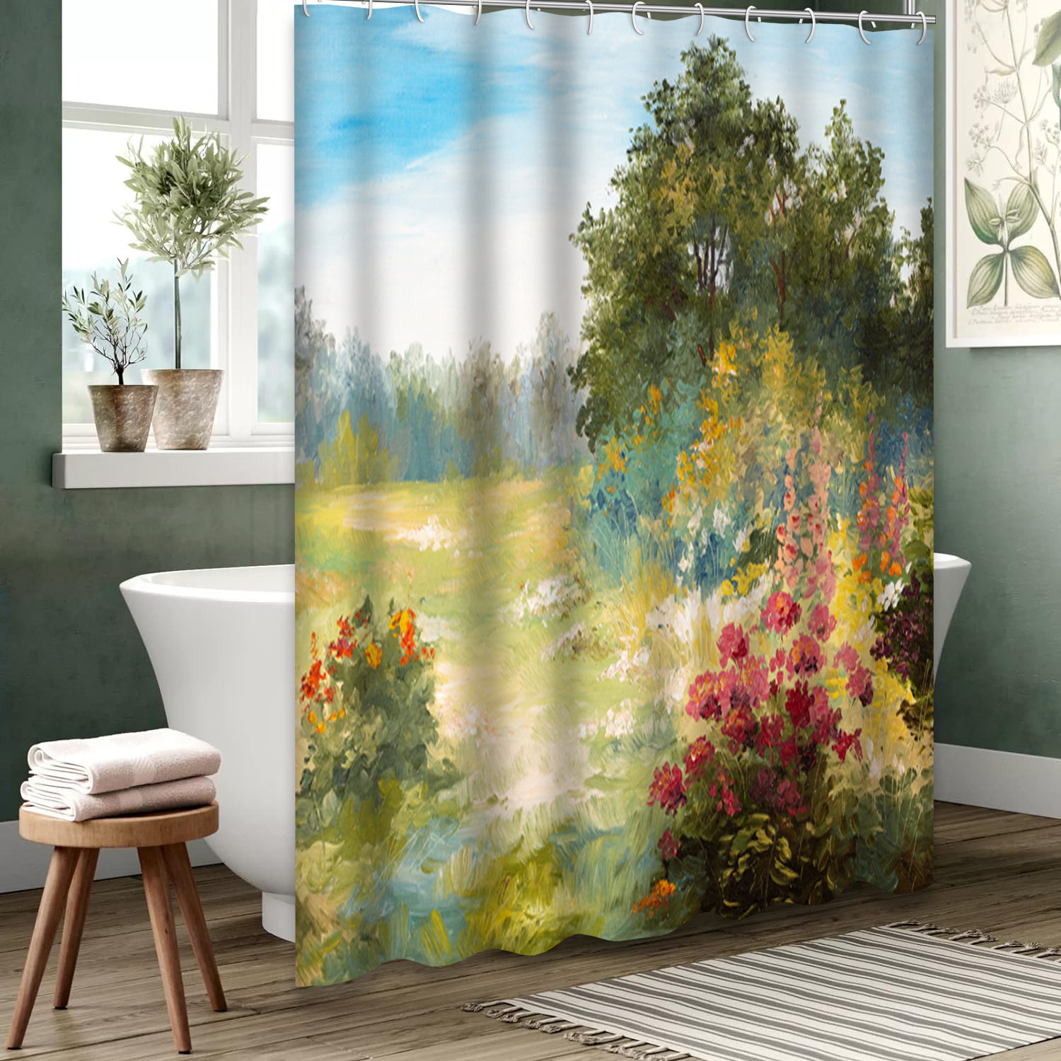 East Urban Home Field Forest Waterproof Shower Curtain,Oil Painting ...