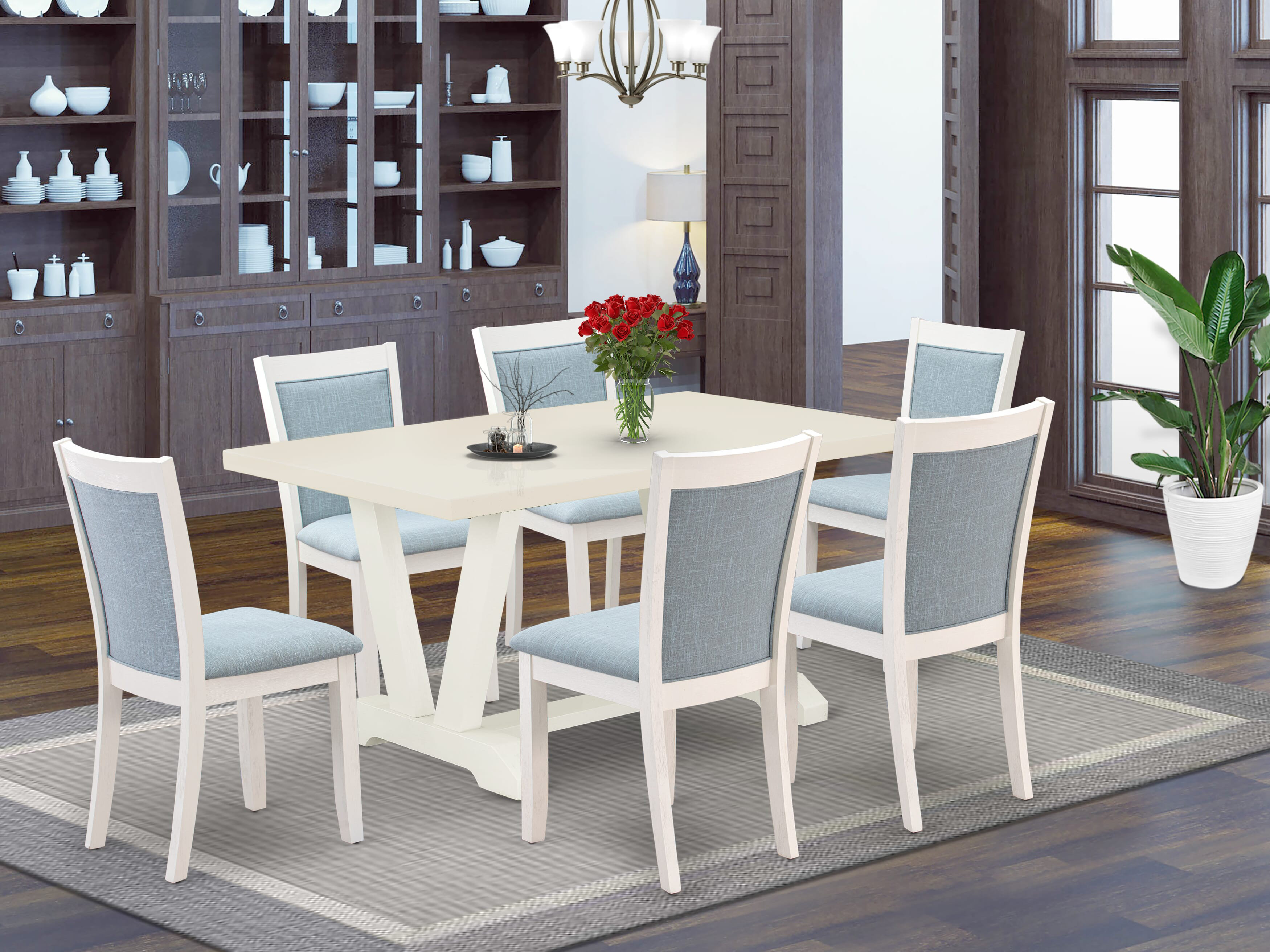 Rosalind Wheeler 7-Pc Dining Set - a Dining Table with 6 Linen Fabric ...