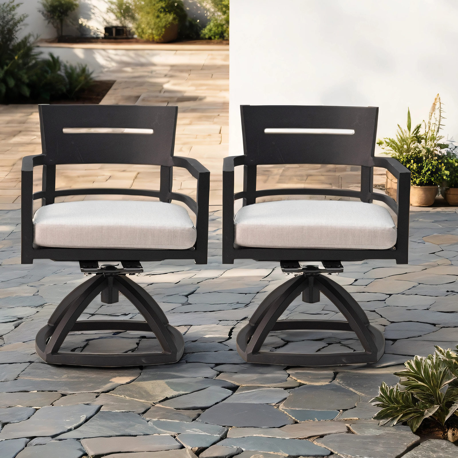 Red Barrel Studio® Outdoor Swivel Patio Dining Chairs Set of 2 ...