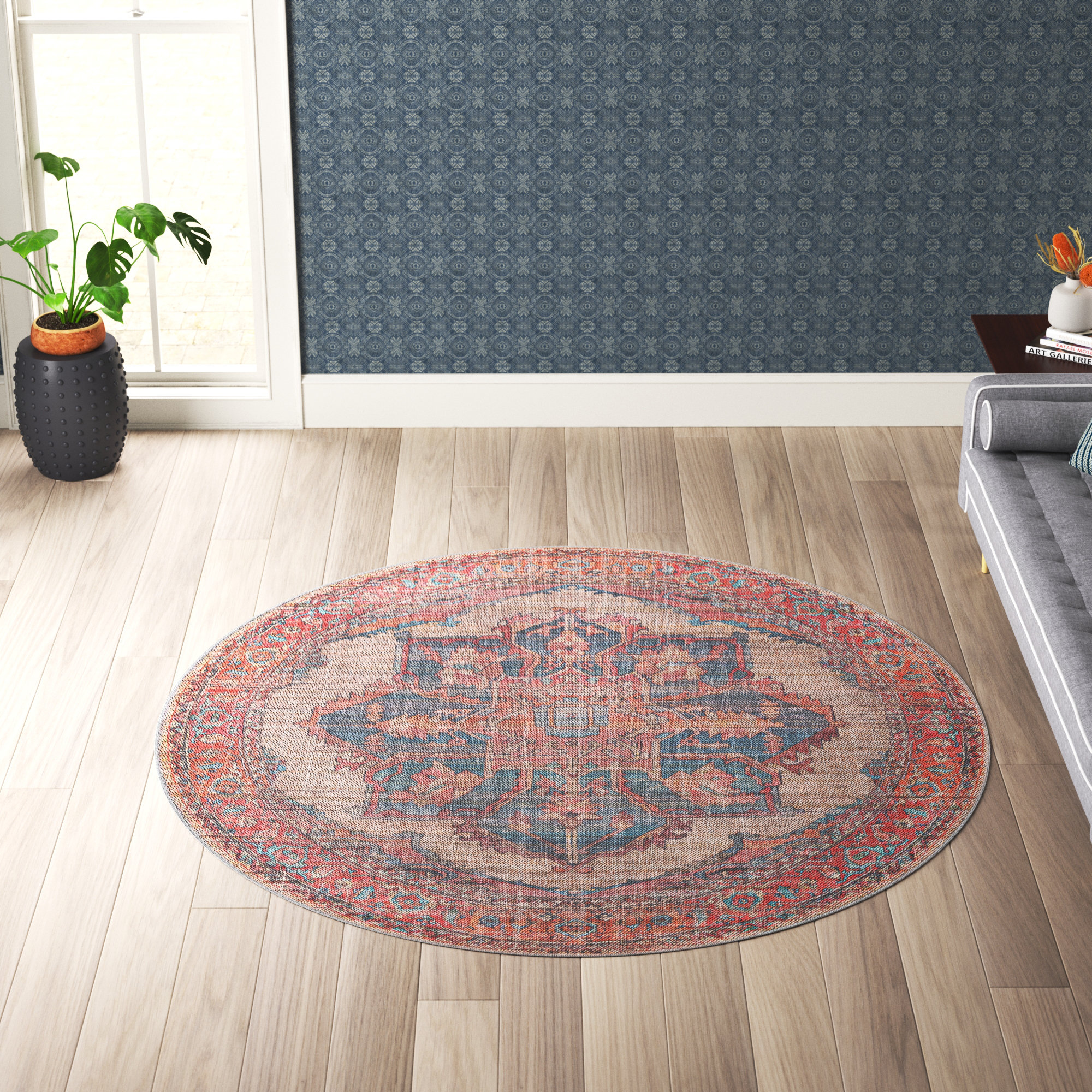 Langley Street Haag Floral Machine Made Power Loom Chenille Area Rug in ...