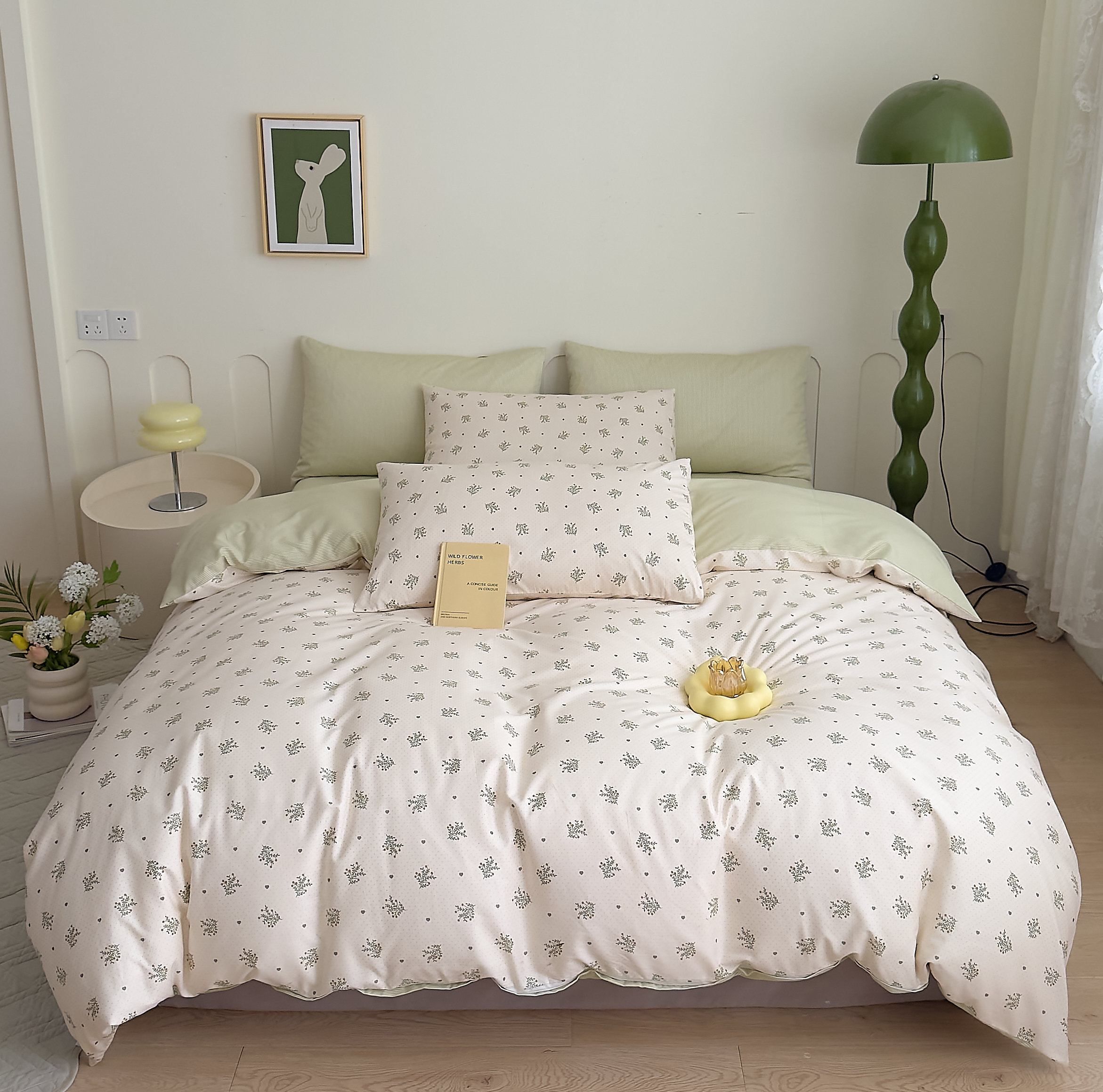 Nayoroom 3 Pieces Spring Green Floral Cotton Duvet Cover Set Botanical ...