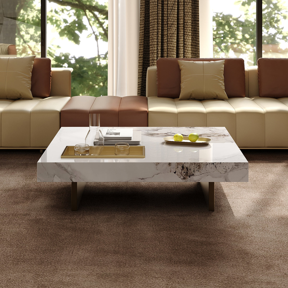 Hokku Designs Danery Faux Marble Square 42" Coffee Tables 2 Legs ...