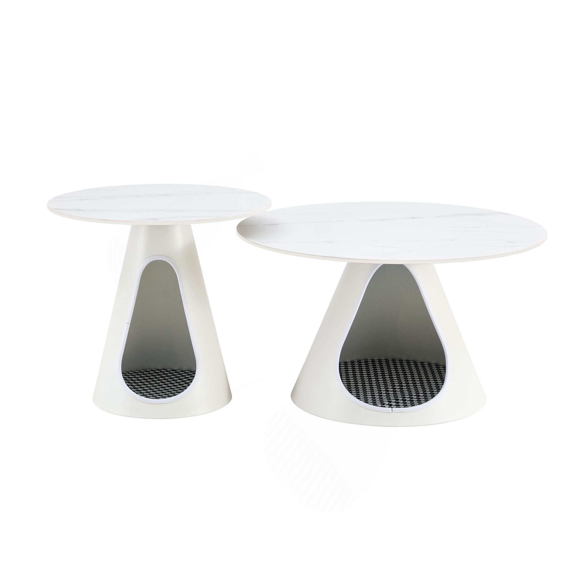 Ivy Bronx Set Of 2 Coffee Round Tables With A Marble-Look Top And Steel ...