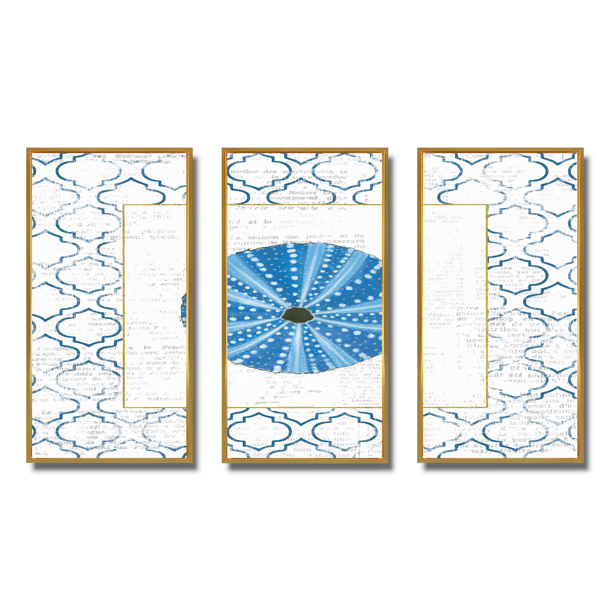 DesignArt " Blue Conch Shell On Blue Coastal Pattern " 3 - Pieces ...