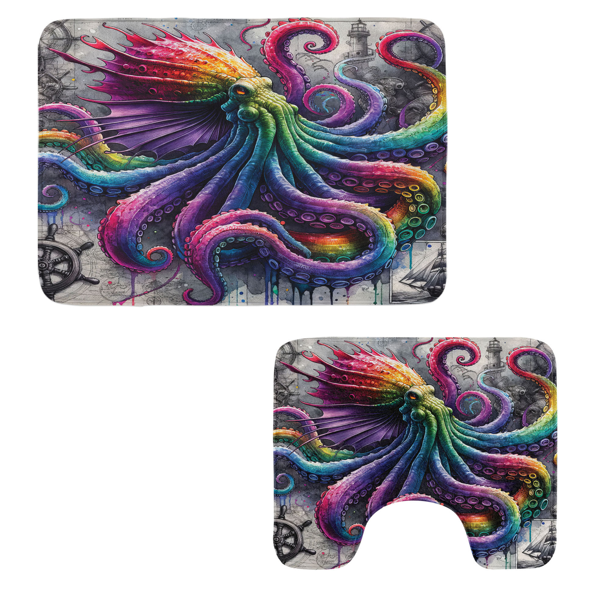 East Urban Home Colorful Bathroom Rug Set 2 Pieces Rectangle & Contour ...